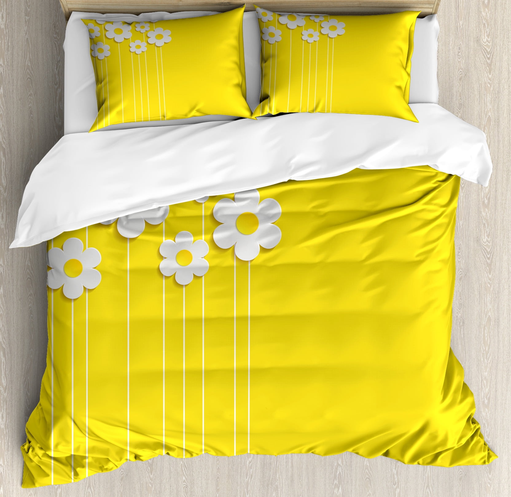 Yellow Duvet Cover Set, Spring Flowers Daisy Pattern on Clean ...