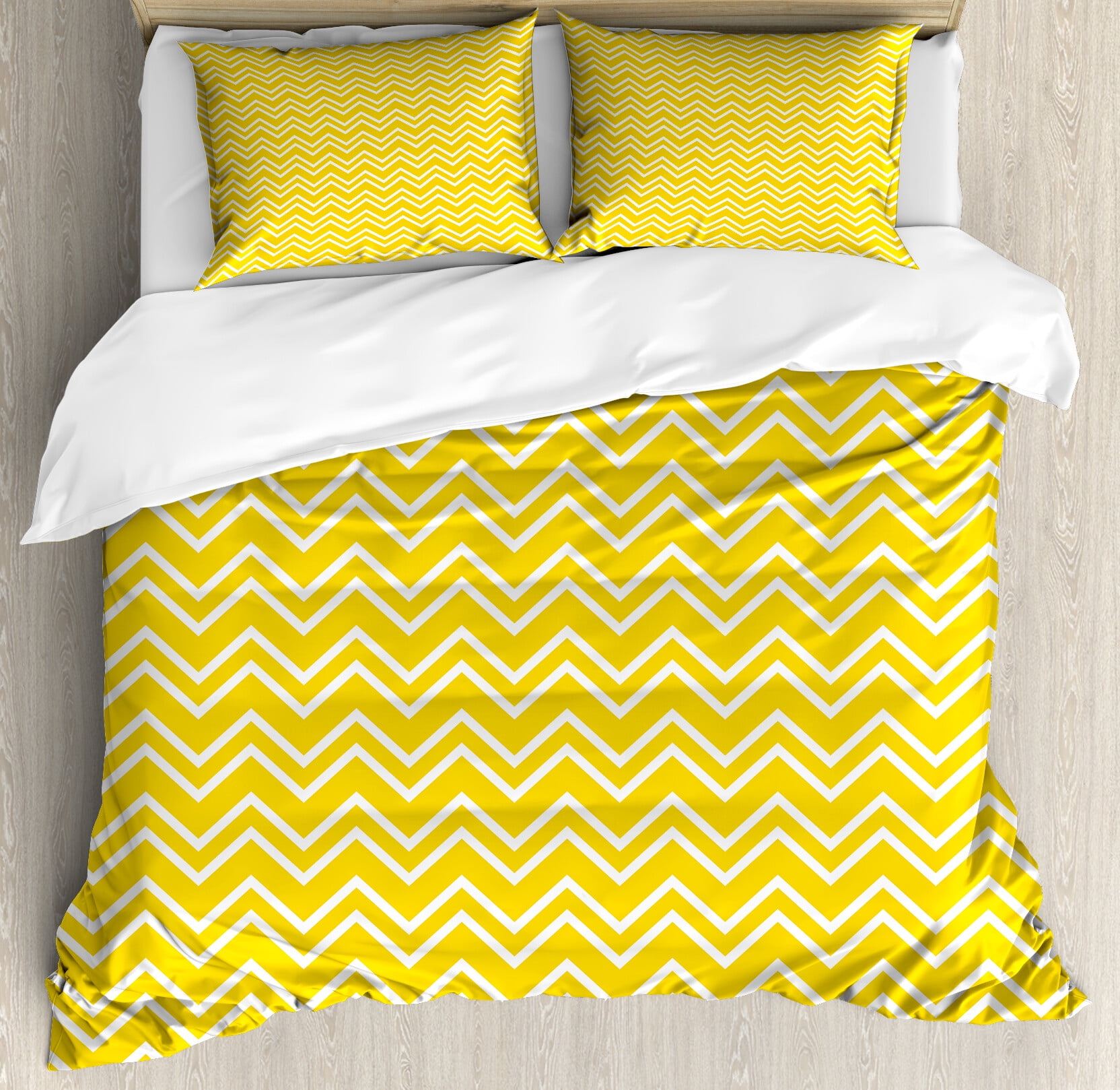 Yellow Duvet Cover Set, Zig Zag Chevron Pattern in Yellow and White Colors Modern Inspired Art ...
