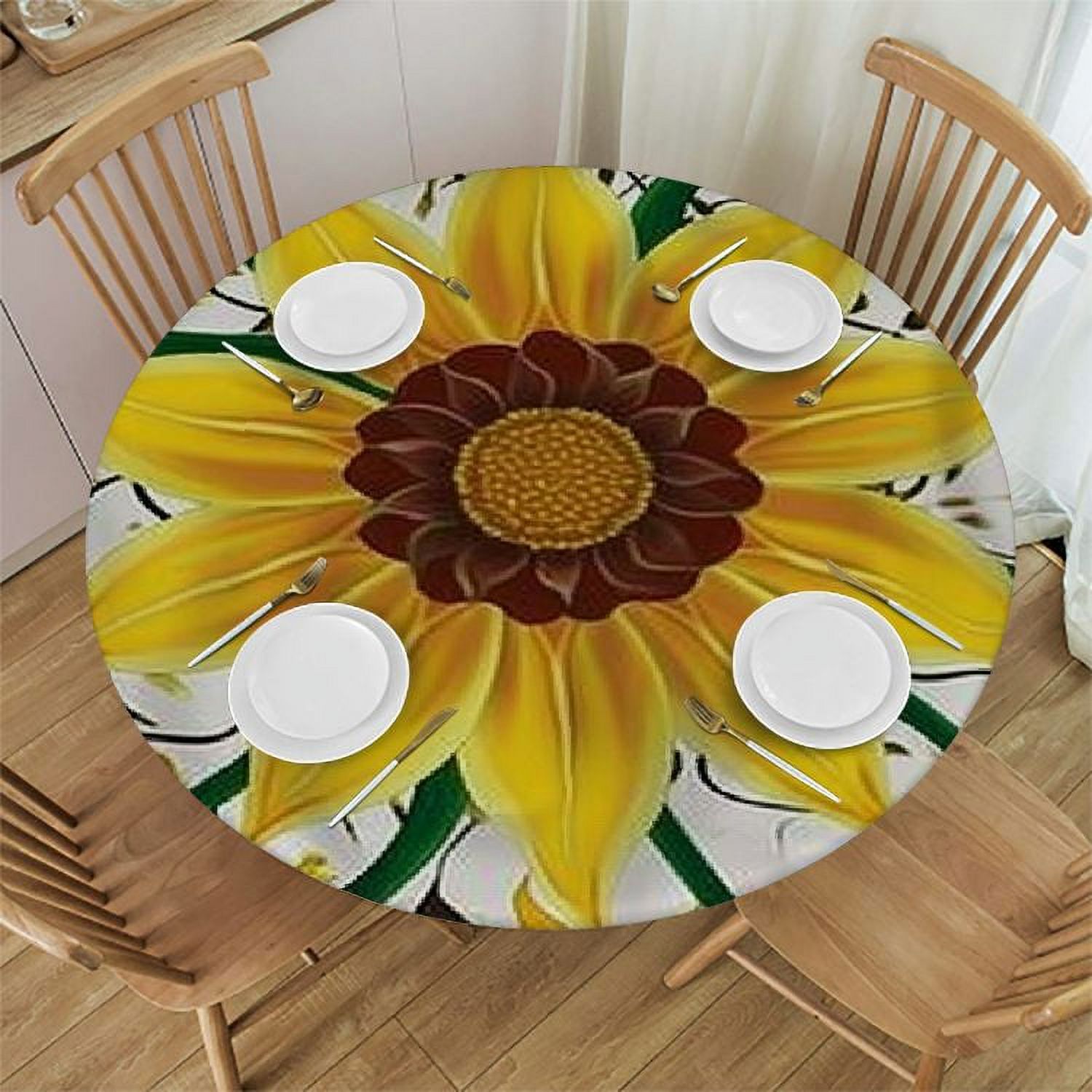 Yellow Elastic Edged Polyester Fitted Tablecolth -Wild Spring Bloom ...