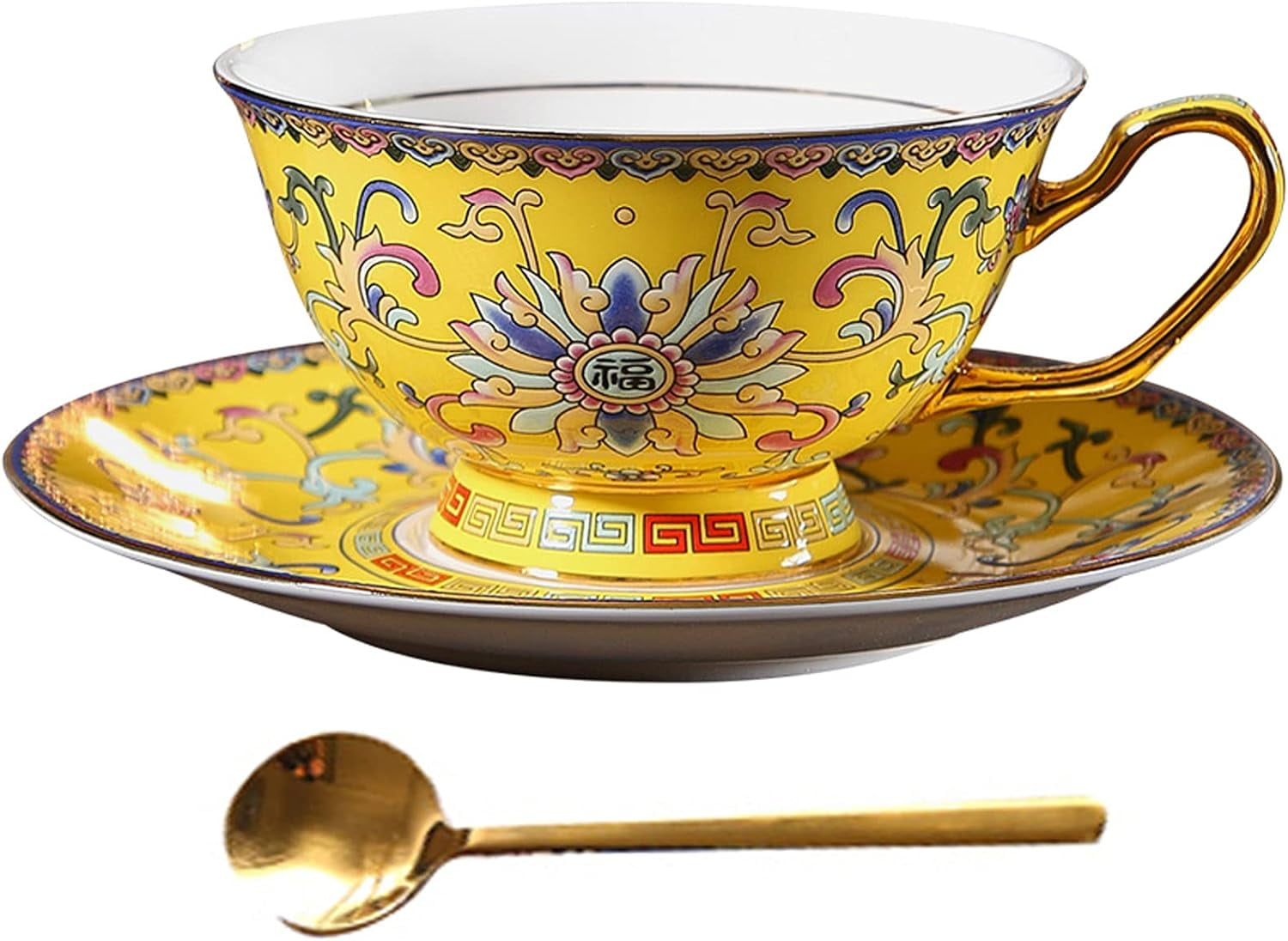 Yellow Enamel Color Chinese Style Bone China Coffee Cup and Saucer ...