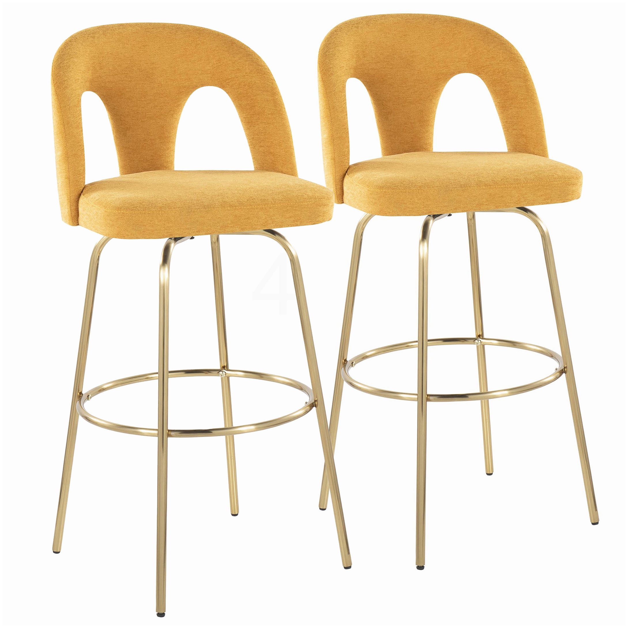 Yellow Fabric Swivel Bar Stools Set of 2, Gold Metal Frame and Footrest ...