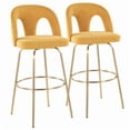 Yellow Fabric Swivel Bar Stools Set of 2, Gold Metal Frame and Footrest ...