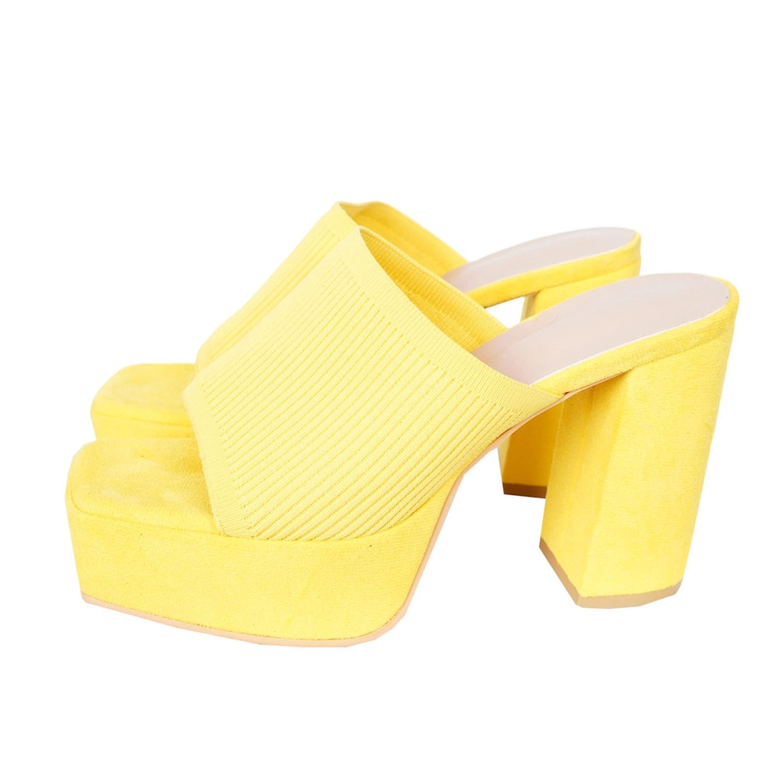 Yellow Female Fashion Peep Toe High Heel Slippers Platform Chunky Heel ...