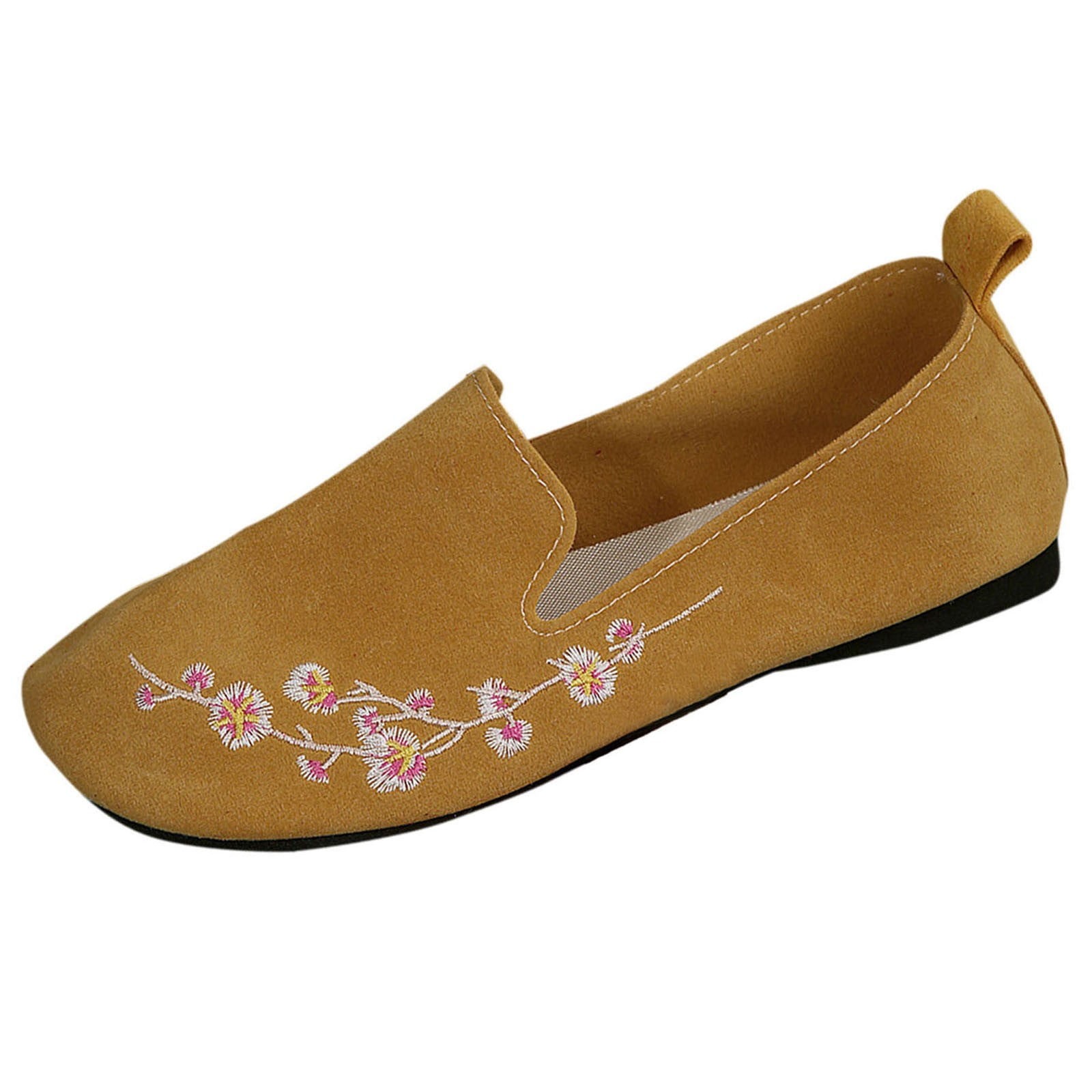 Yellow Female Leisure Moccasins With Round Toe Flower Design For ...