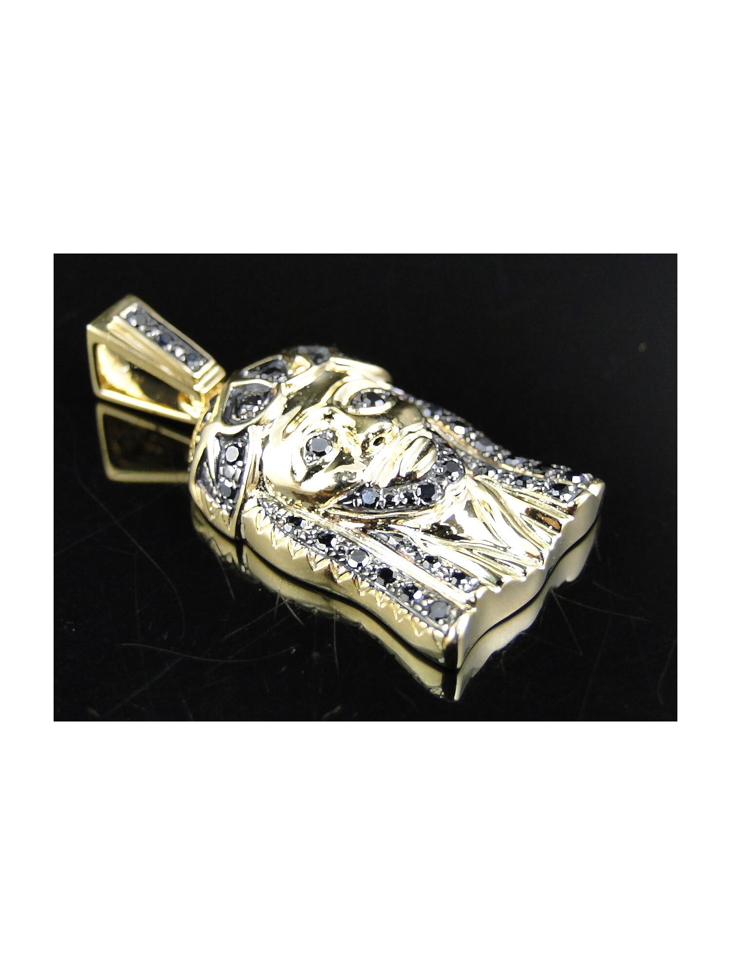 Yellow Finish Black Diamond Mini Jesus Pendant in Sterling Silver (0.75 ...