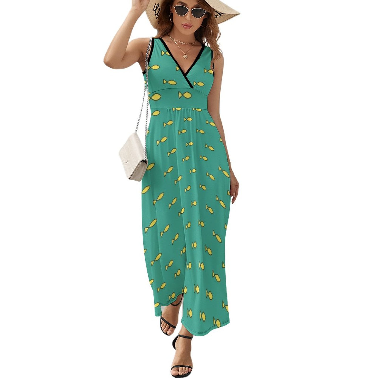 Yellow Fish Pattern Sleeveless Dress dresses korean style Women dresses ...
