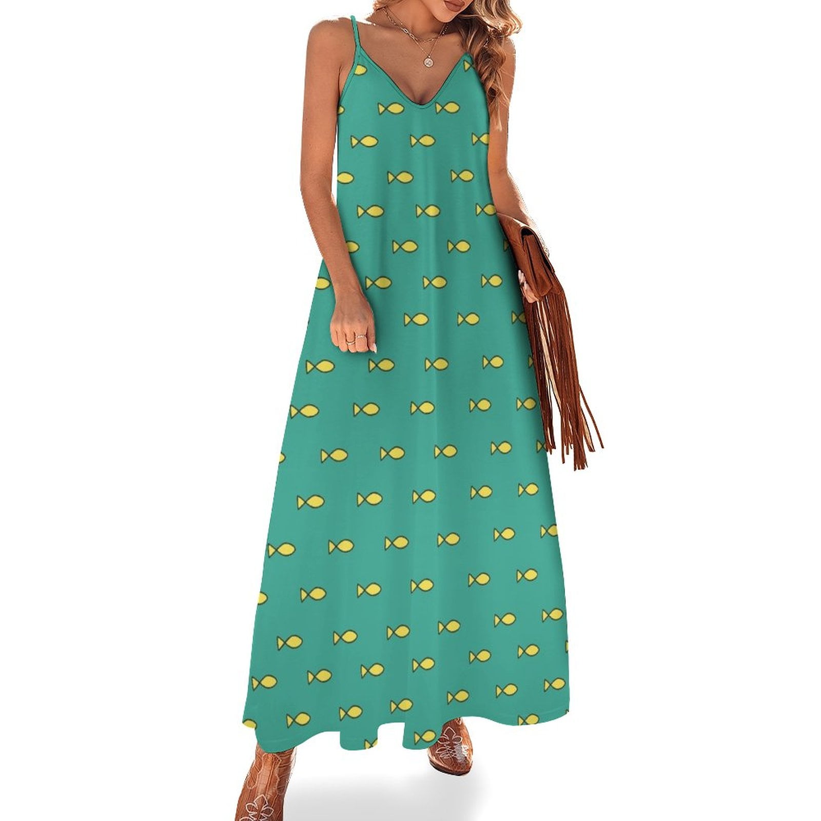 Yellow Fish Pattern Sleeveless Dress festival outfit women wedding ...