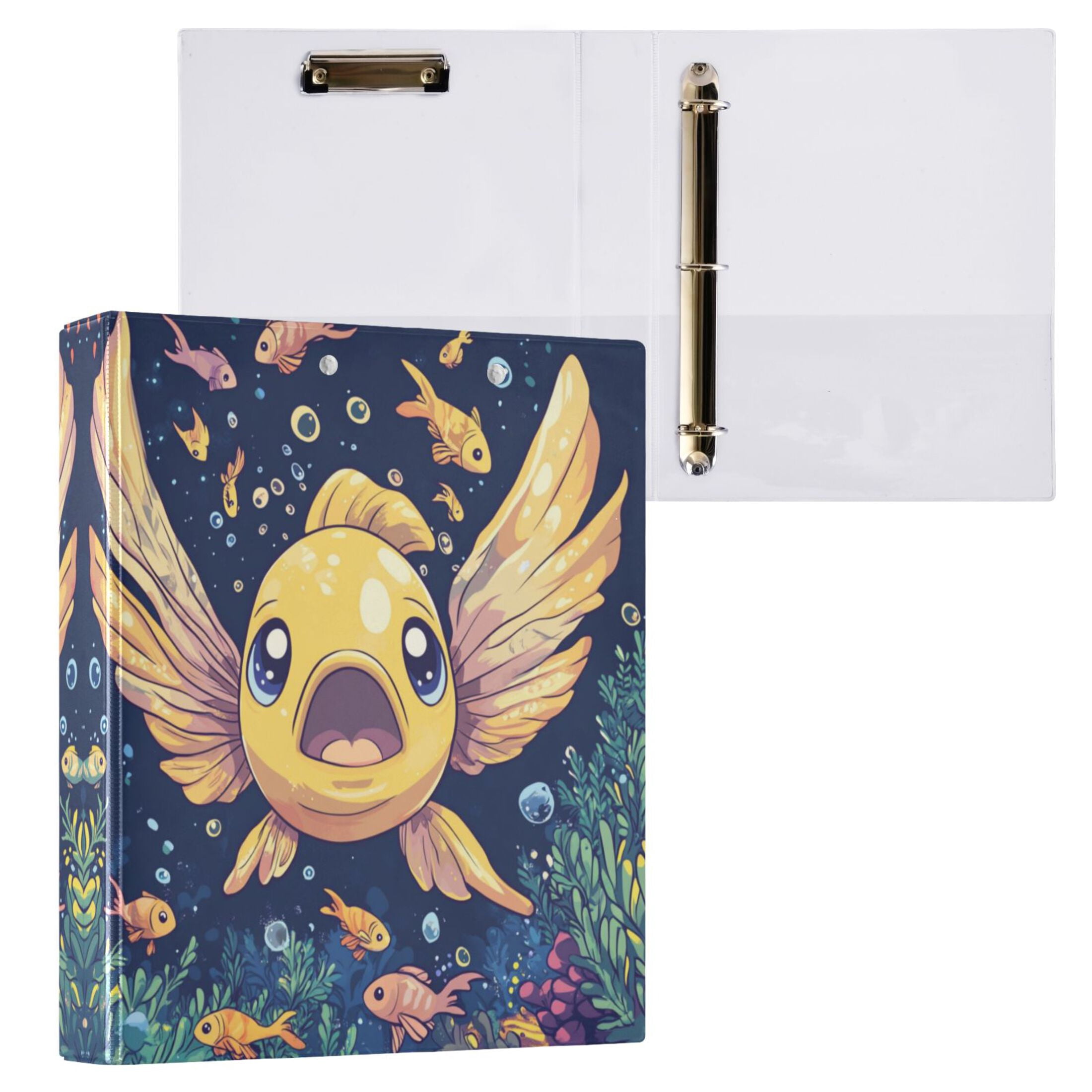 Yellow Fish with Large Wings 3 Ring Hardcover Binders 1.5in Round Rings ...
