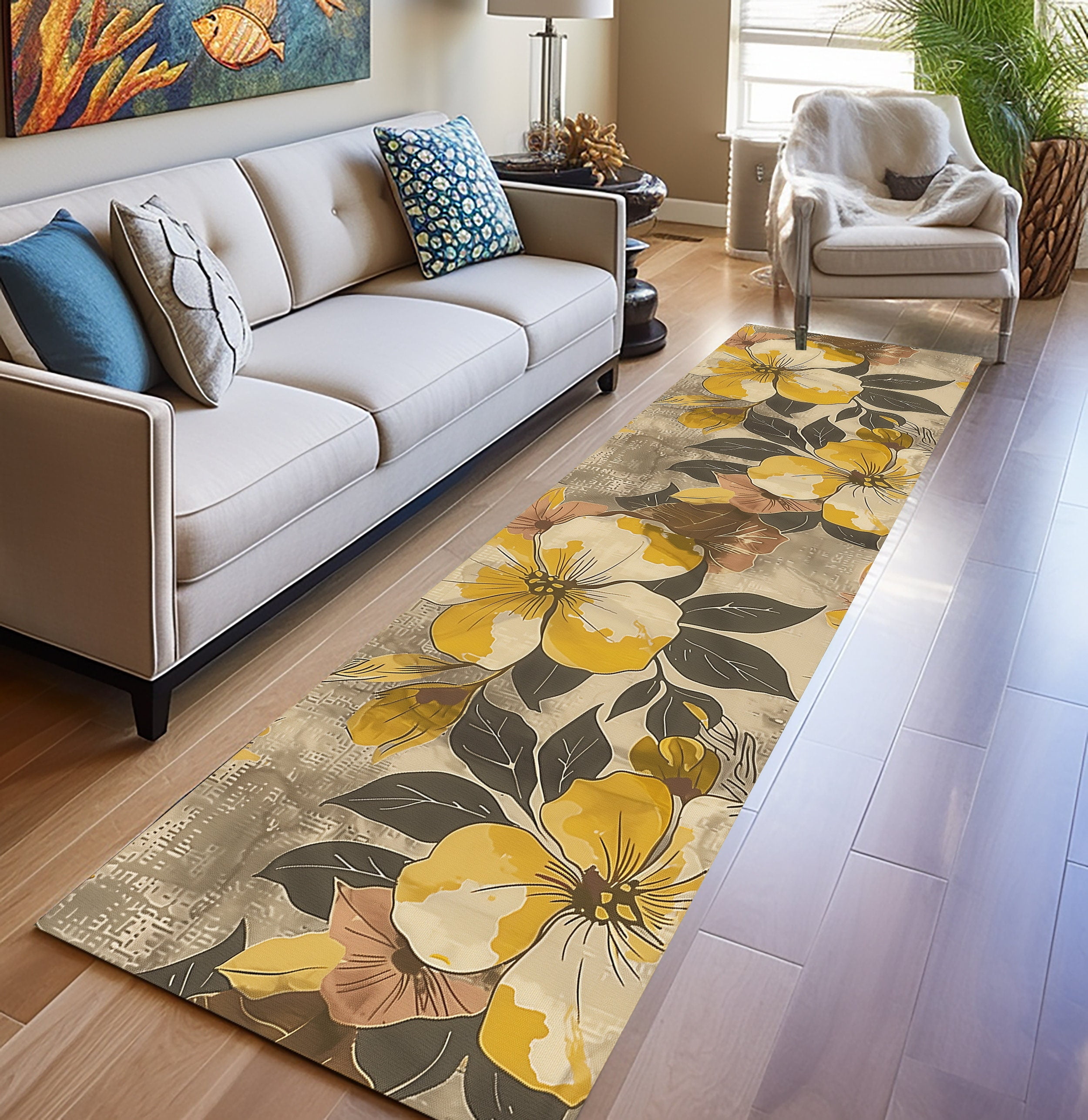 Yellow Floral Area Rug Runner 2x4 ft = 65x120 cm - Walmart.com