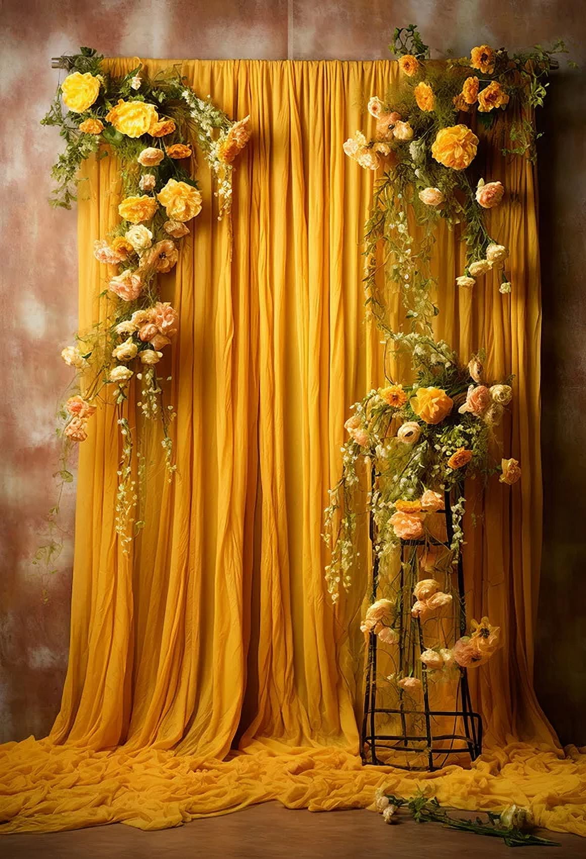 Yellow Floral Curtain Adult Birthday Wedding Maternity Art Portrait r ...