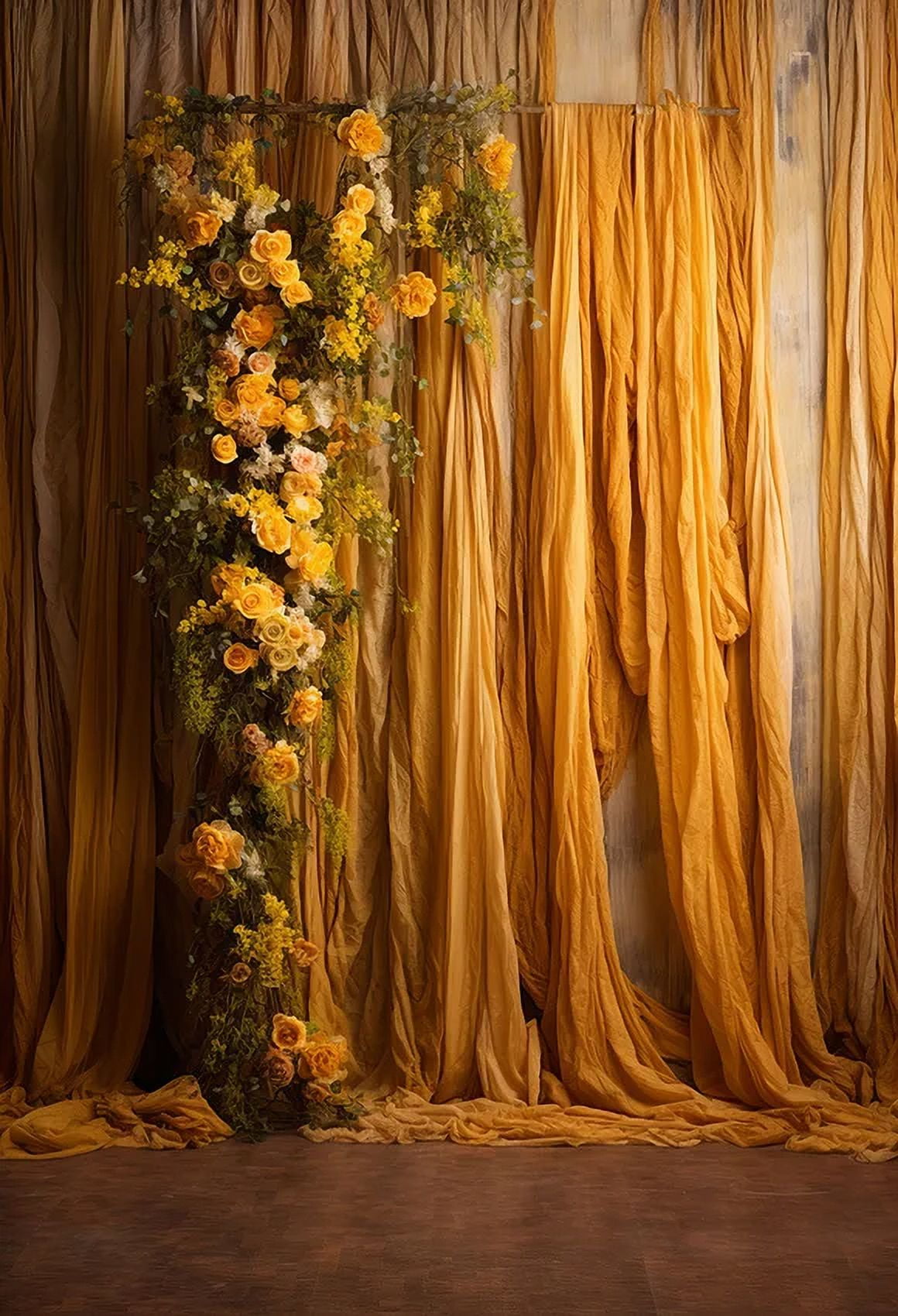 Yellow Floral Curtain Adult Birthday Wedding Maternity Art Portrait r ...
