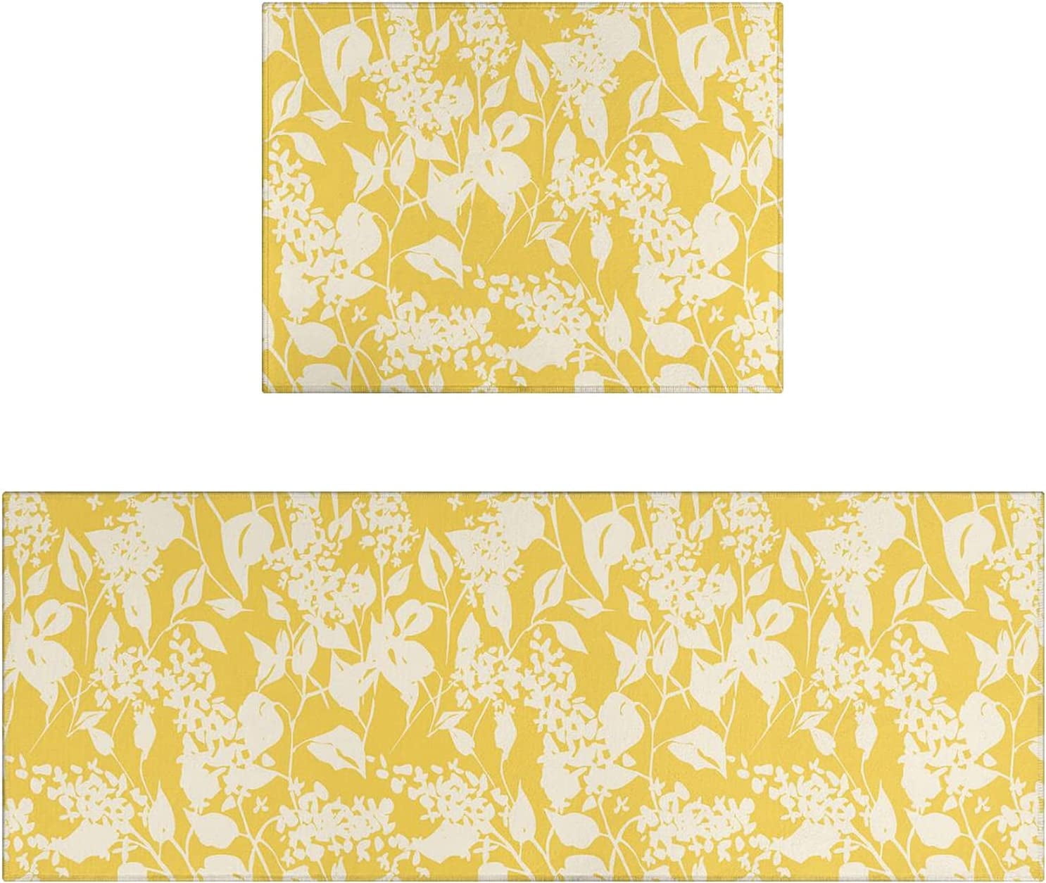 Yellow Floral Kitchen Rug Mat Set 2 Piece Spring Flowers Kitchen Floor ...