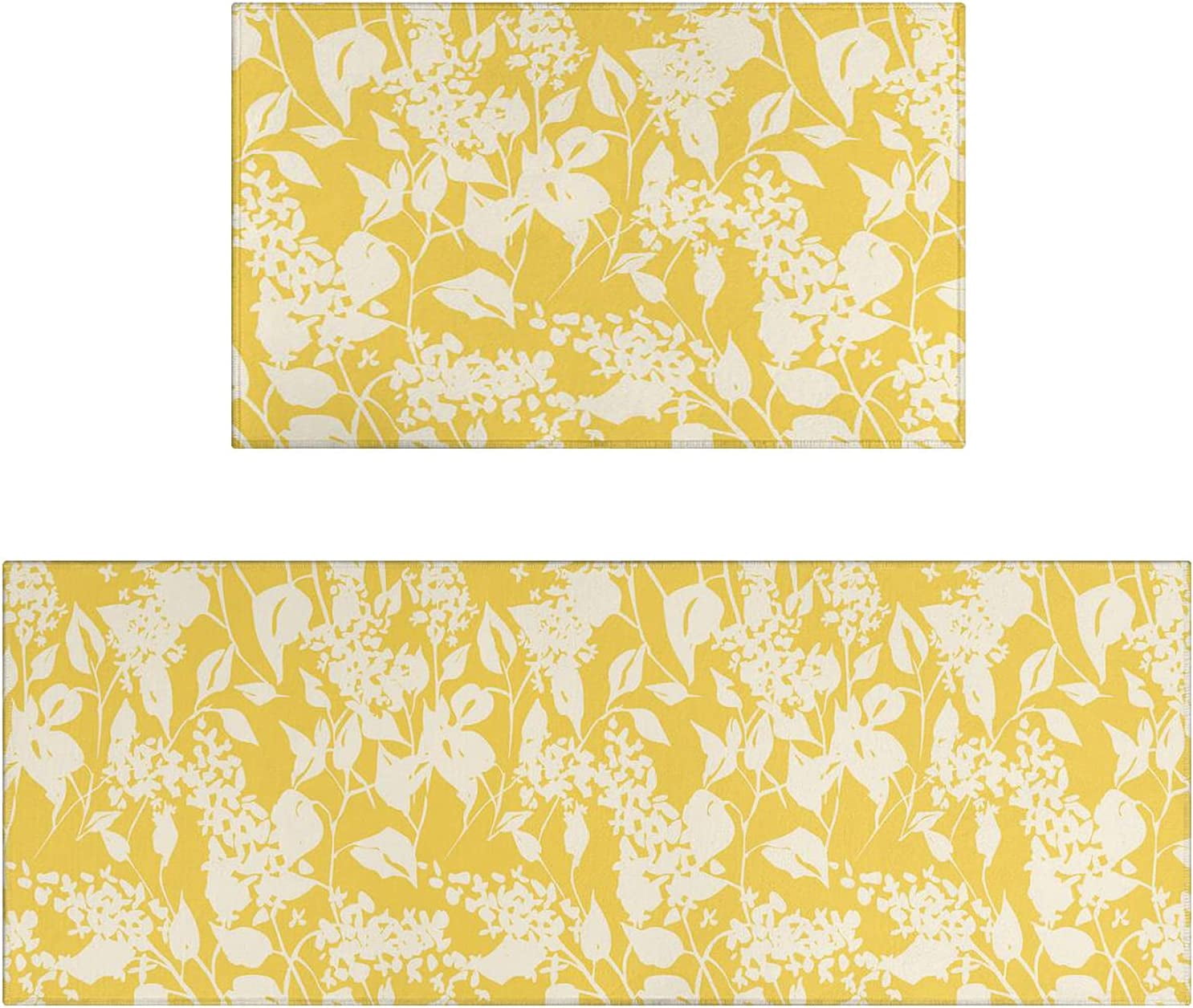 Yellow Floral Kitchen Rug Mat Spring Kitchen Rugs Sets of 2 Washable ...