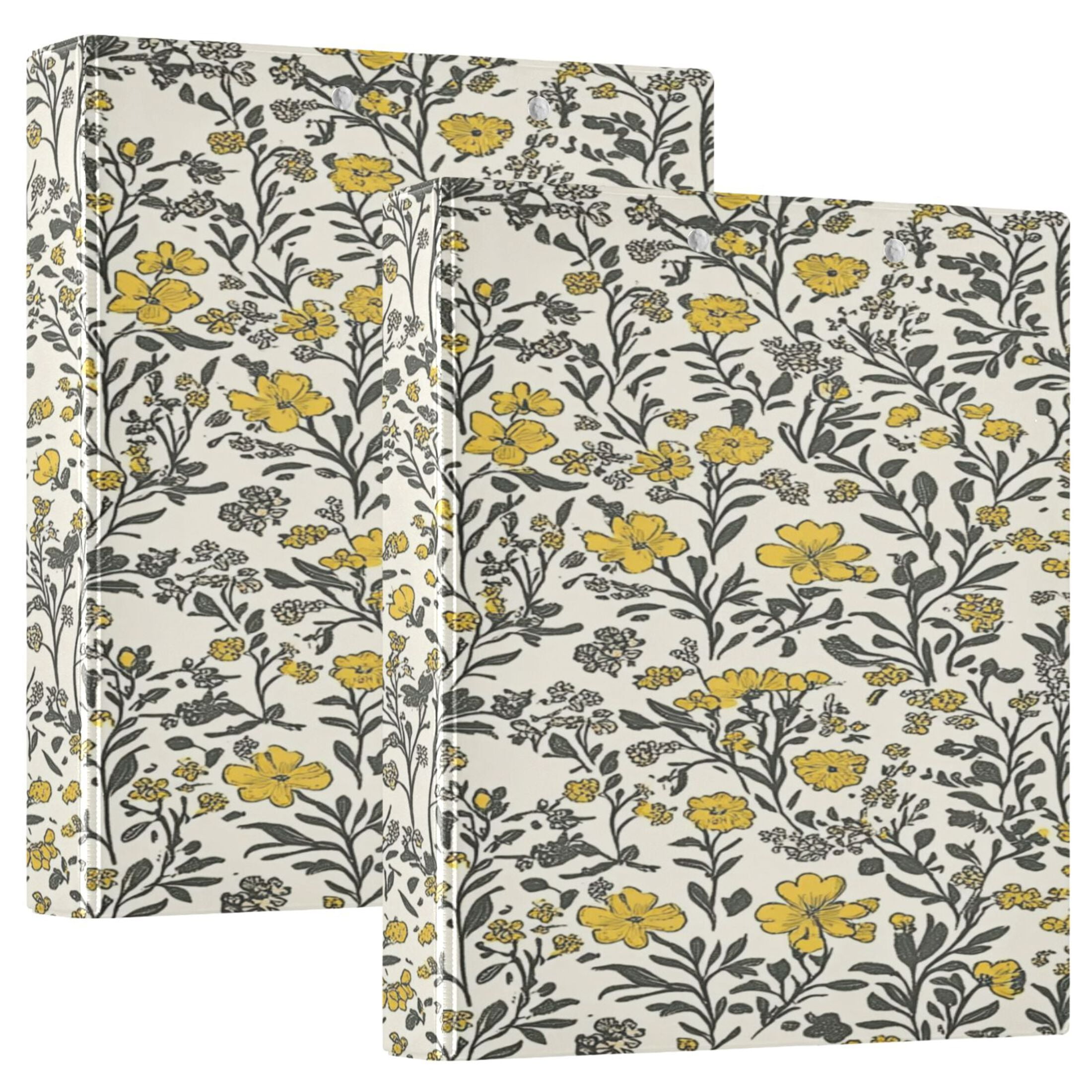 Yellow Floral Pattern 12.4x10.6in PVC Round Ring Binders, 2-Pack, D ...