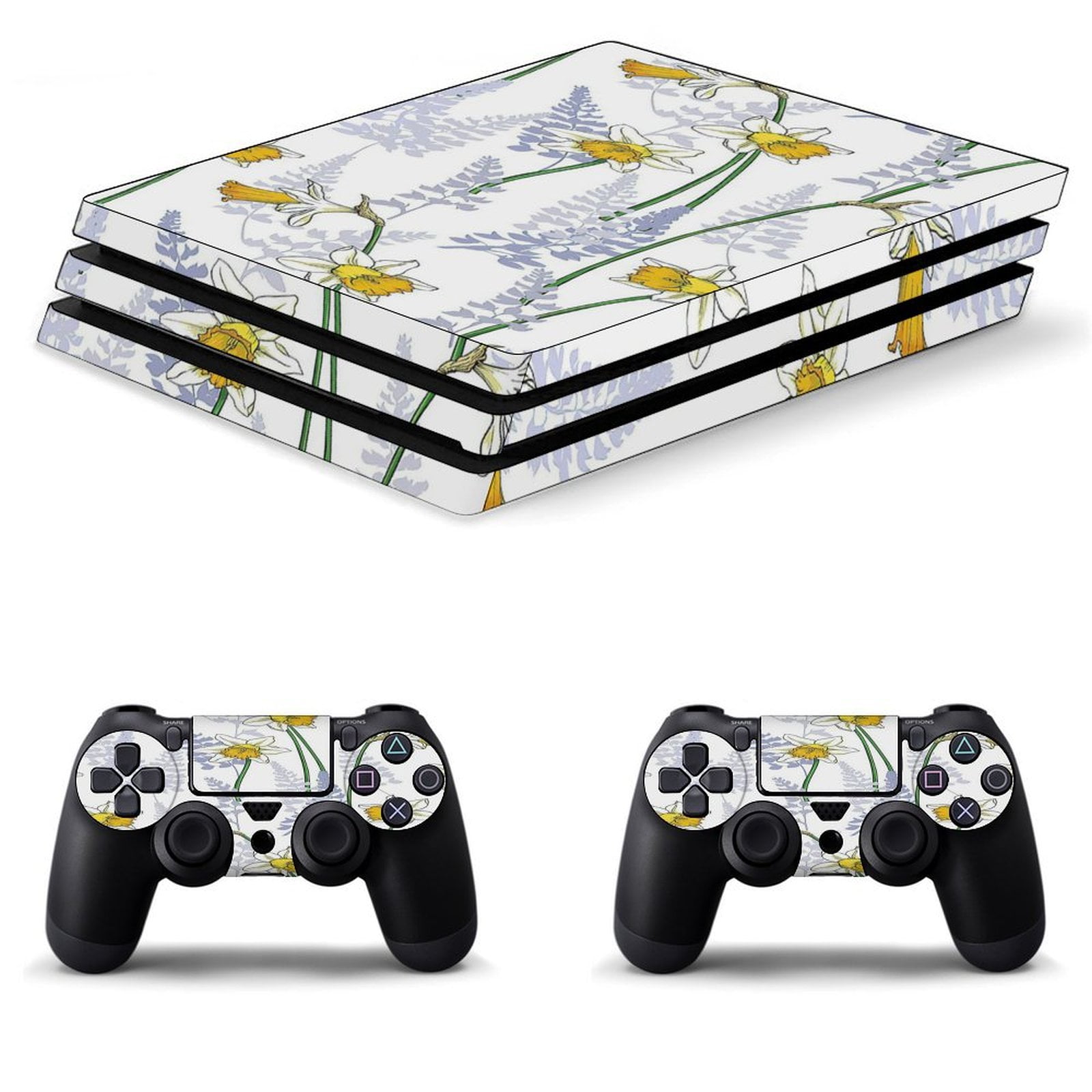Yellow Floral Pattern PS4/PS4 Pro/PS4 Slim Skin Sticker For Console And ...