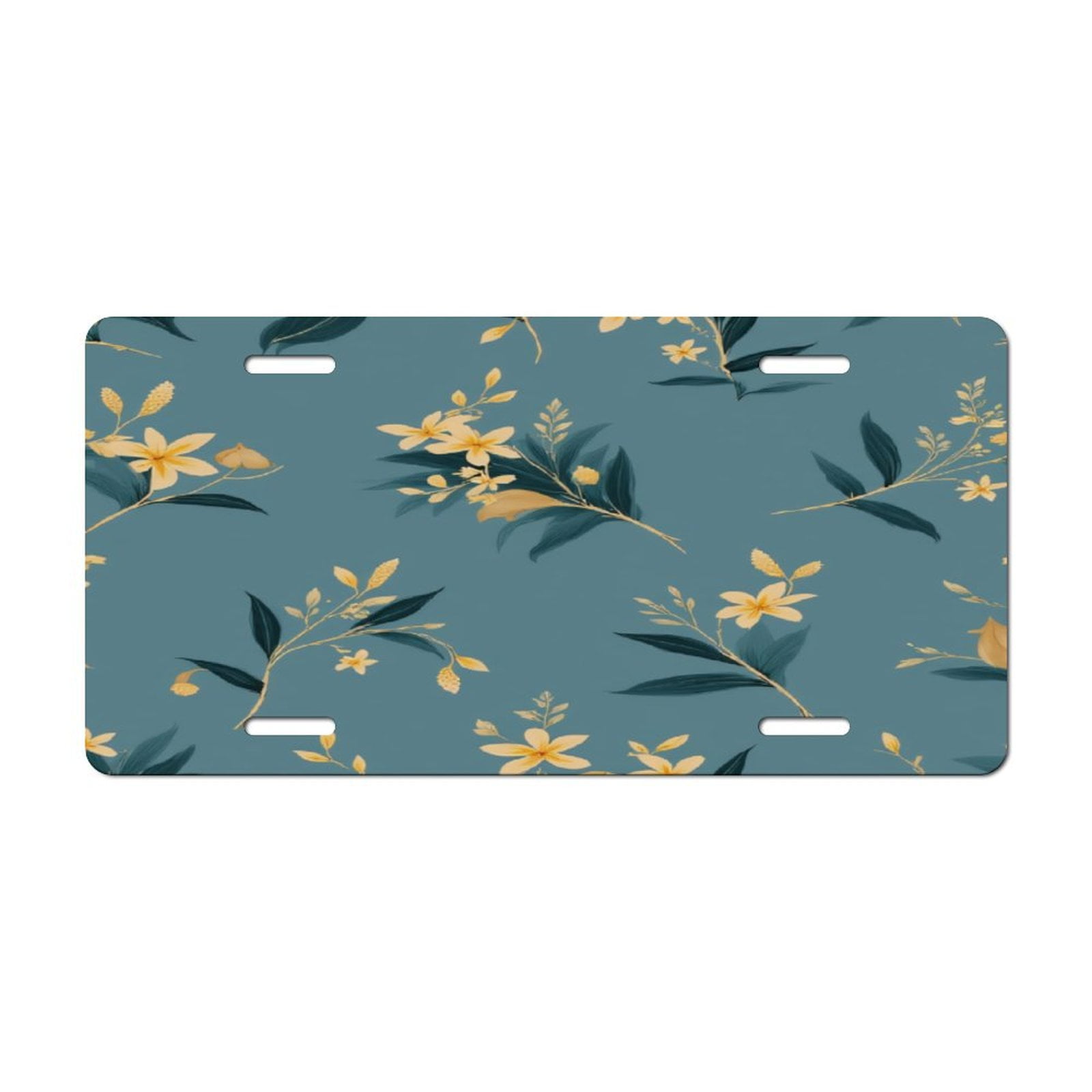 Yellow Floral Pattern on Teal Background License Plate Lightweight ...