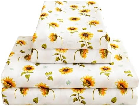Yellow Floral Sheet Set King, Sunflower Printed Bed Sheets King ...