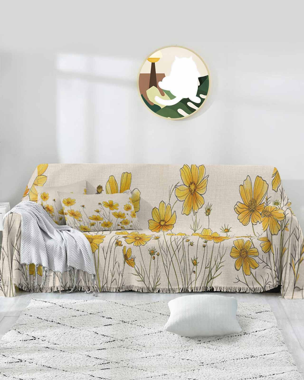 Yellow Floral Sofa Couch Covers for 3 Cushion Couch,Washable L Shape ...