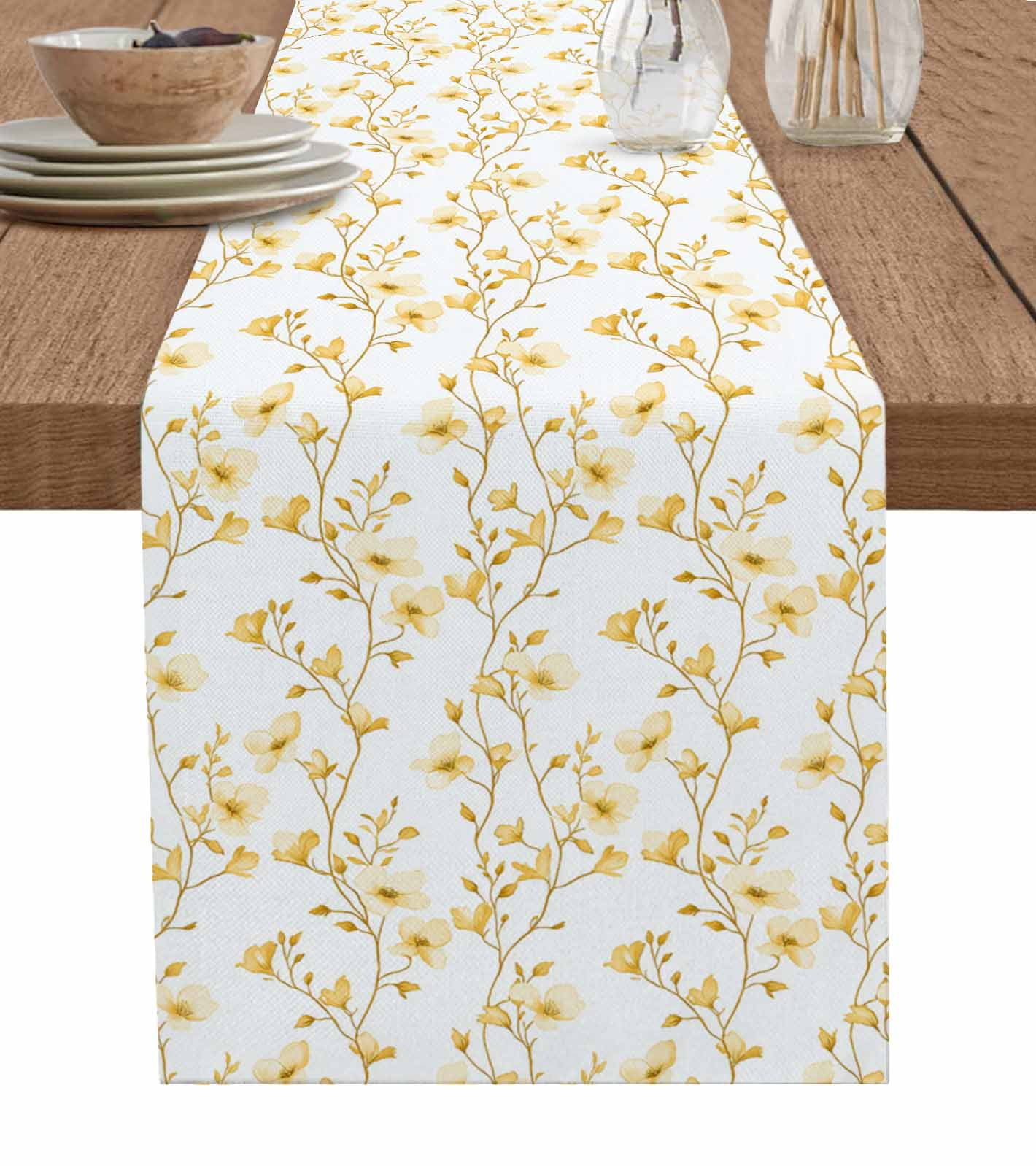 Yellow Floral Table Runner Pastoral Tree Branches Botanical Plant ...