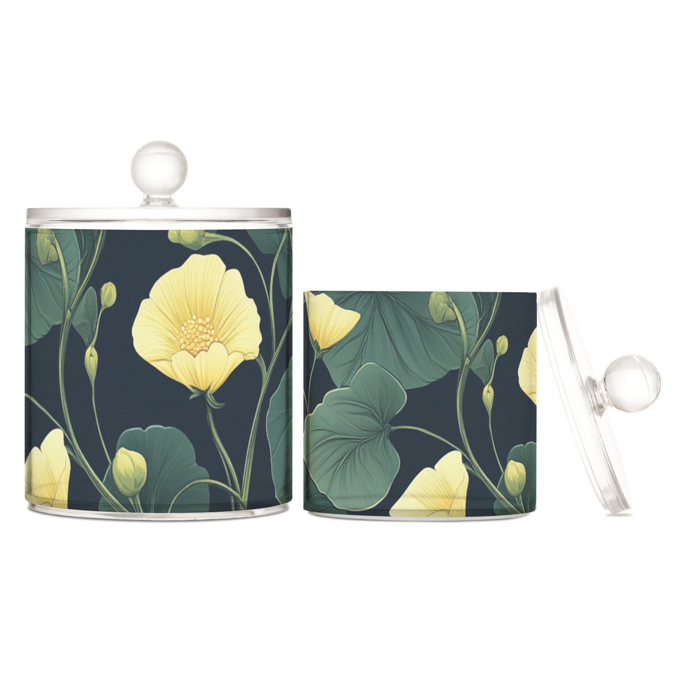 Yellow Florals Green Leaves Retro Color Translucent Plastic Cans ...