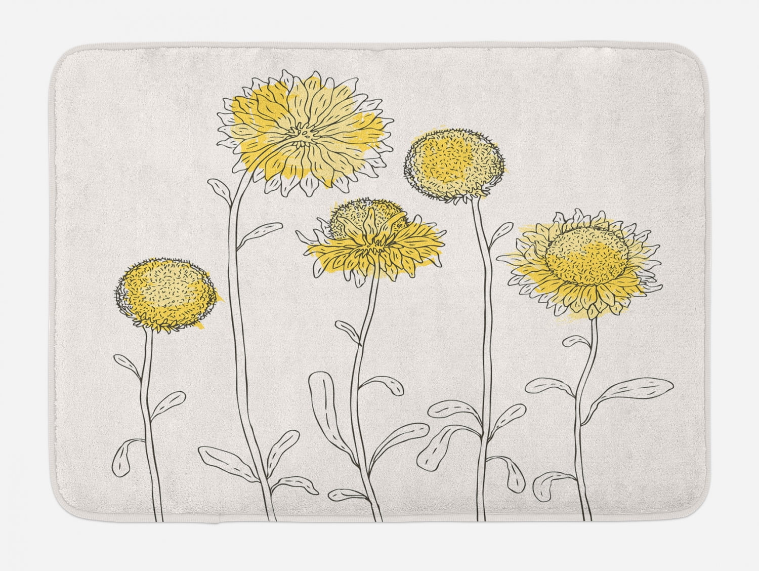 Yellow Flower Bath Mat, Hand Drawn Style Sunflowers on Twigs Petals ...