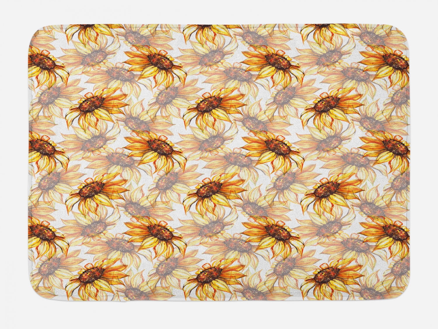 Yellow Flower Bath Mat, Watercolor Style Sunflowers Pattern with Faded ...