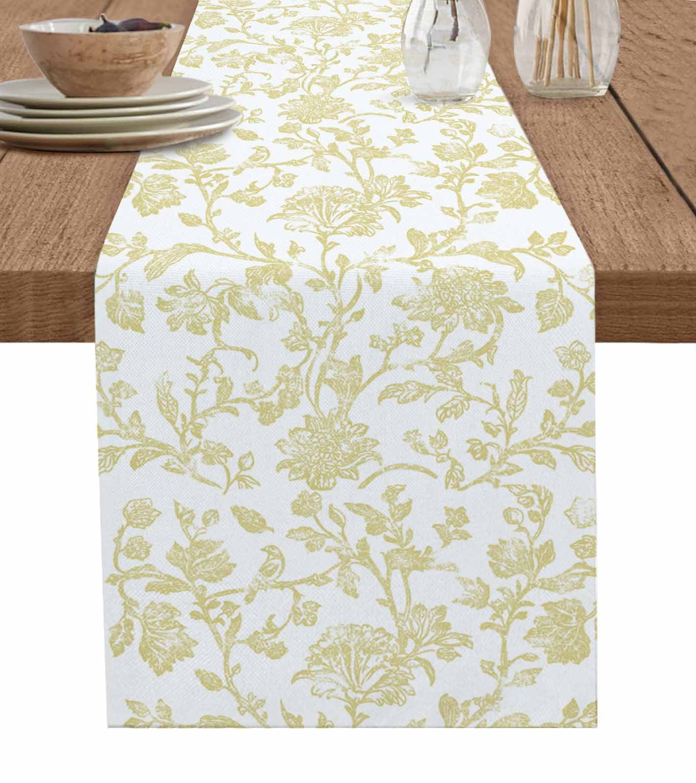 Yellow Flower Burlap Cotton Table Runner 14x72 Inches Long, Vintage ...