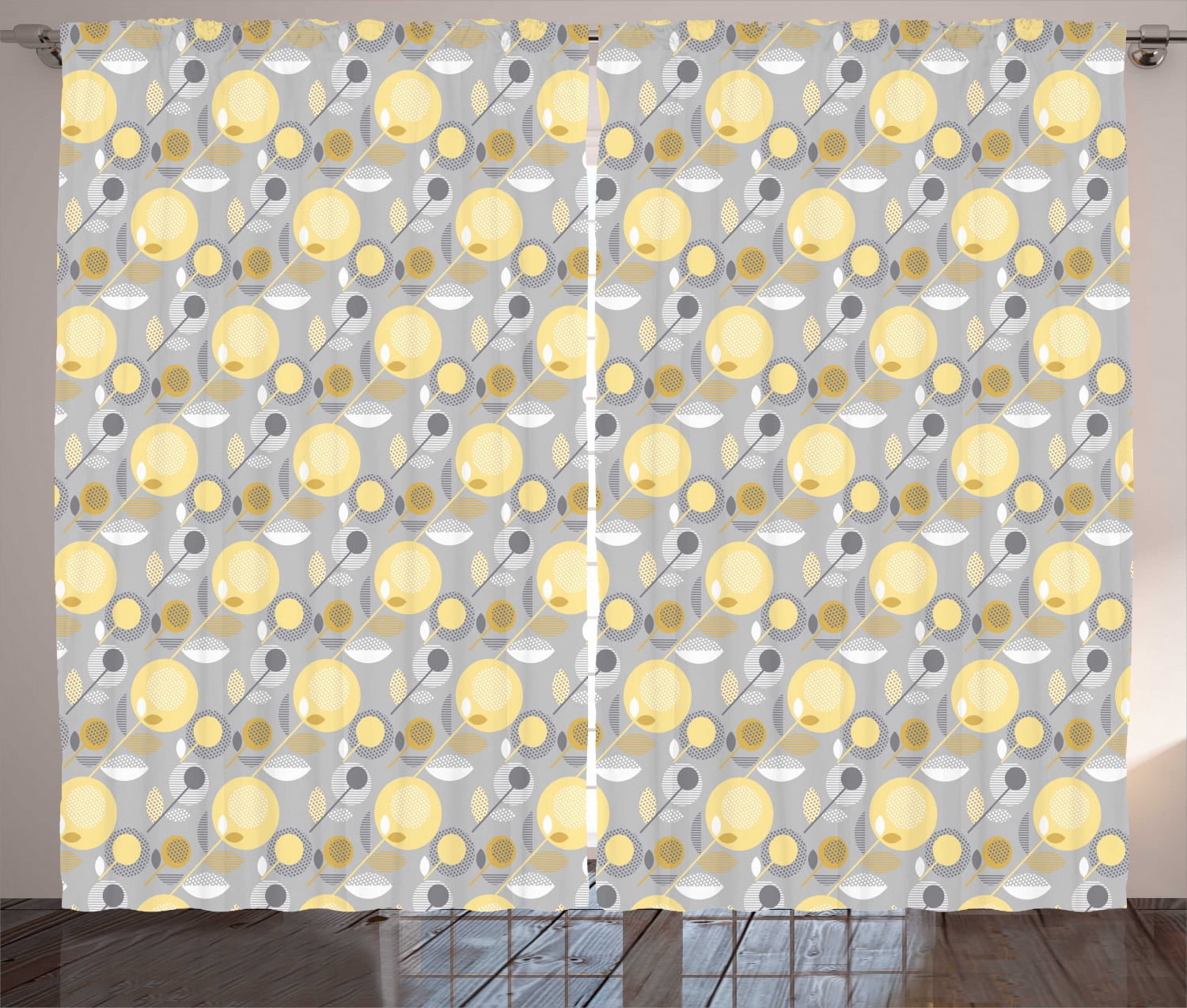 Ambesonne Yellow Flower Curtains 2 Panel Set, 60's Pattern, 108" x 96 ...