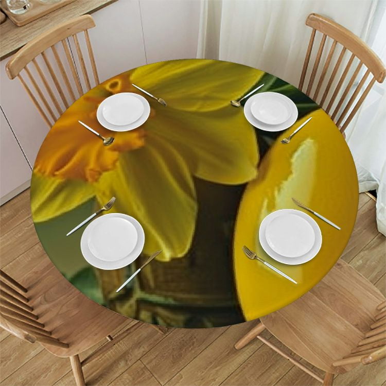 Yellow Flower and Egg Tablecloth Round Fitted Table Cloth with Elastic ...