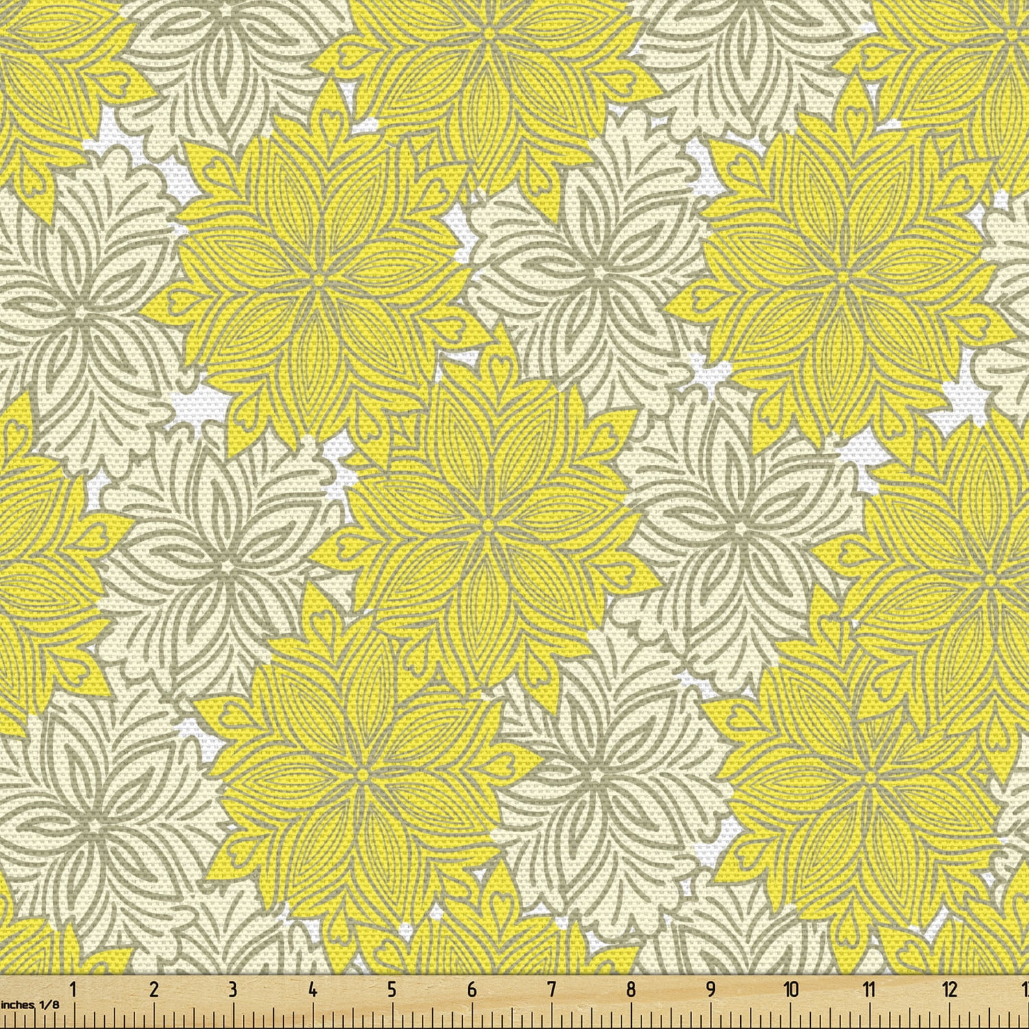 Ambesonne Yellow Flower Fabric by the Yard Upholstery, Fresh Garden Art ...