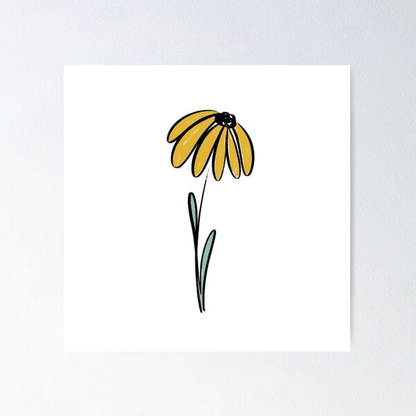 Yellow Flower Line Art Poster Wall Art, Modern Wall Decor For Living ...