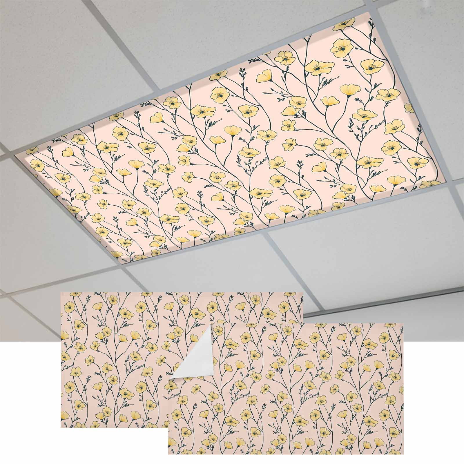 Yellow Flower Magnetic Fluorescent Light Covers for Ceiling Lights ...