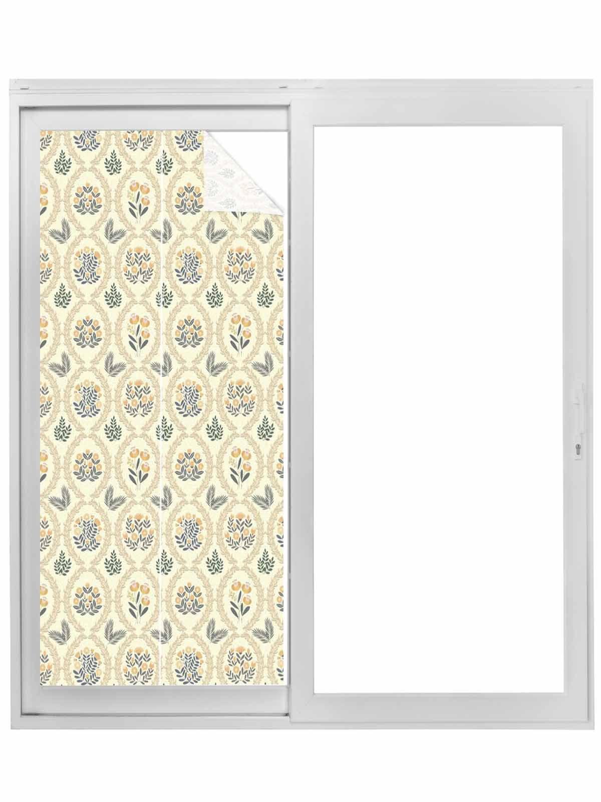 Yellow Flower Pattern Window Privacy Film, Vintage Botanical Floral ...