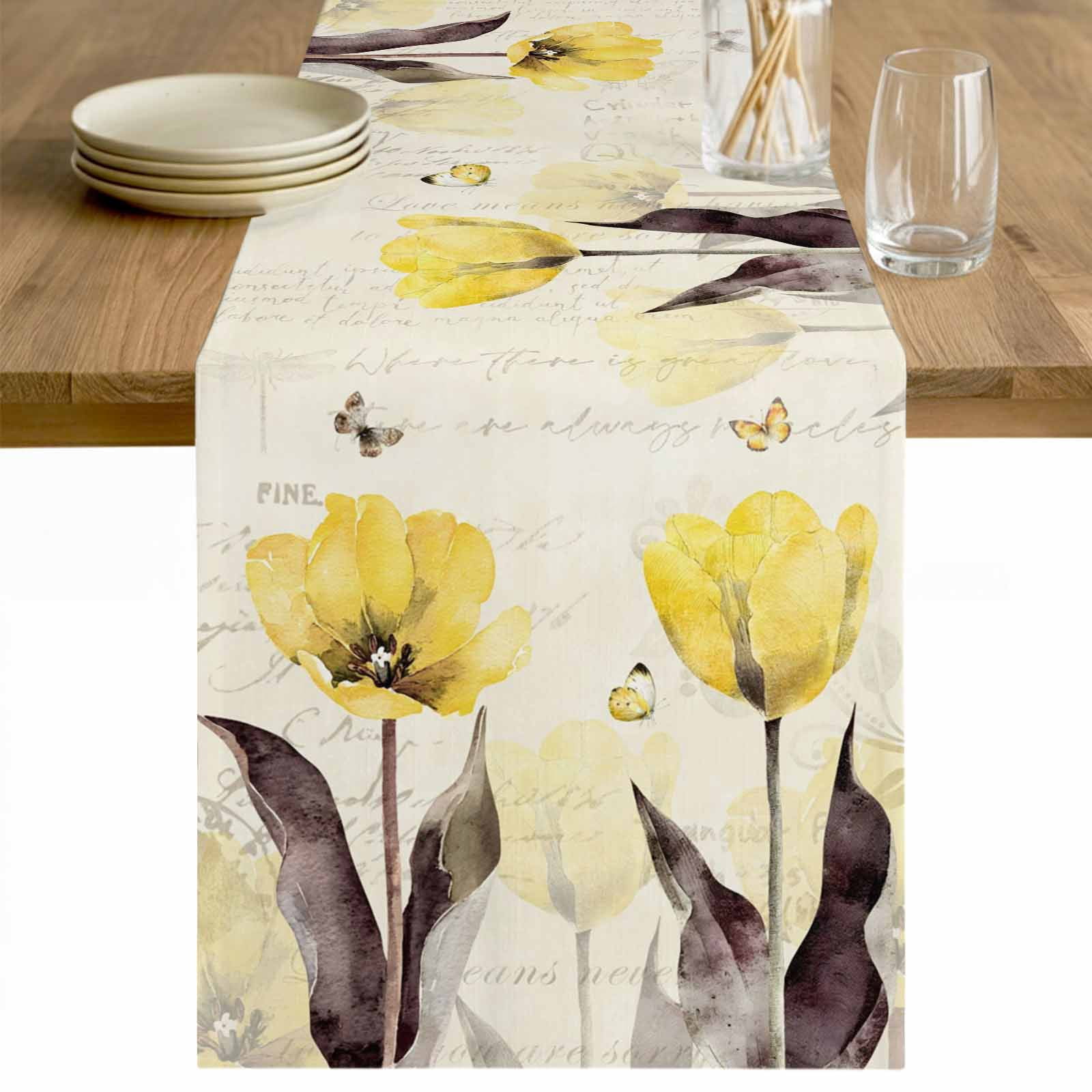 Yellow Flower Table Runner - 90 Inch Long Farmhosue Country Vintage ...