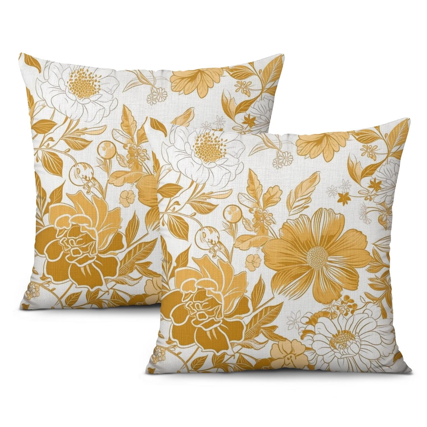 Yellow Flower Throw Pillow Covers 18 X 18 Inch, Set Of 2, Linen Study ...