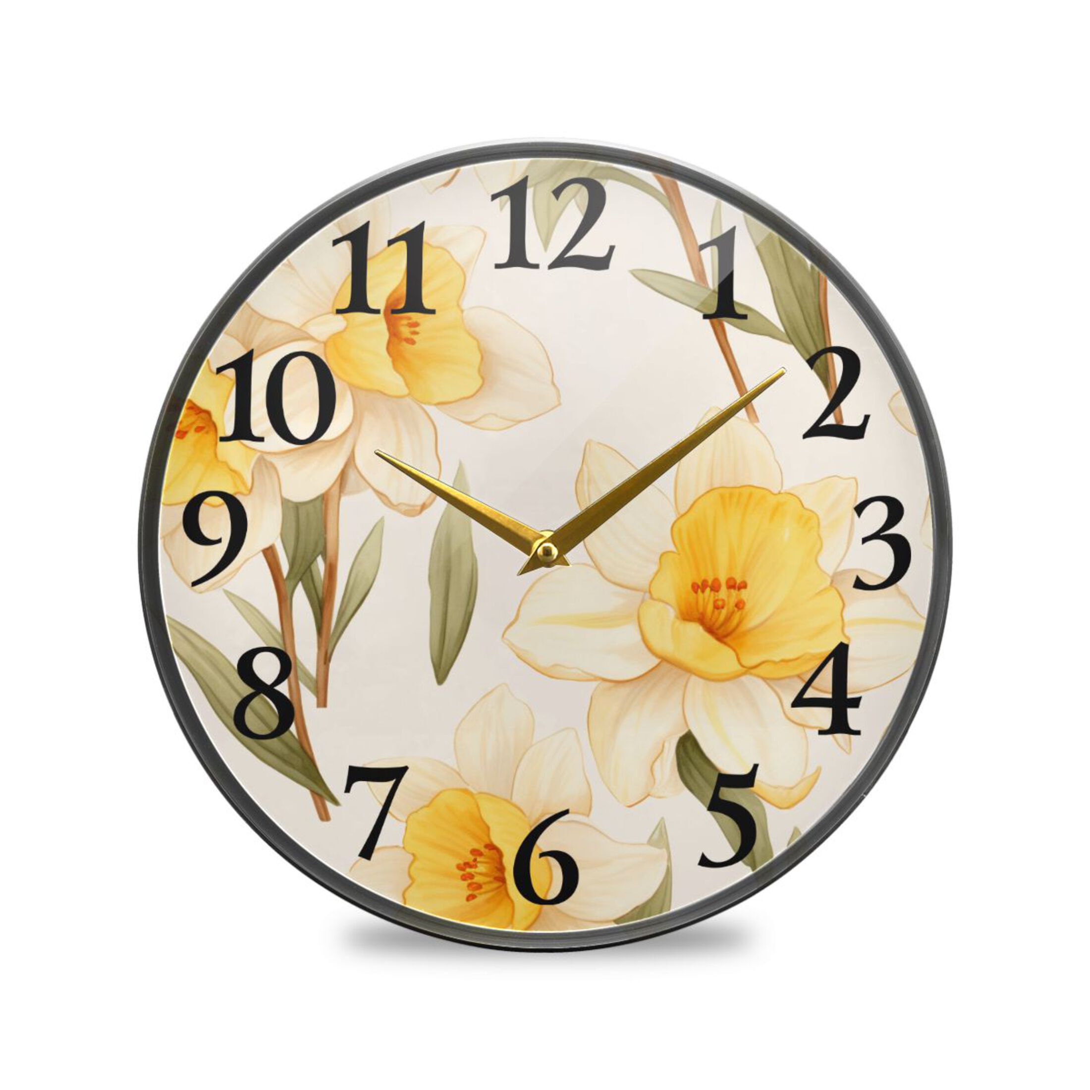 Yellow Flower Wall Clocks Battery Operated 11.9 Inch Round Clock ...