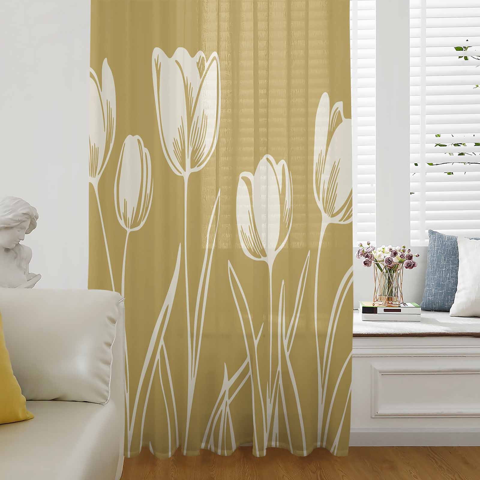 Yellow Flower Window Curtain 84 Inches Long,Country Garden Floral ...