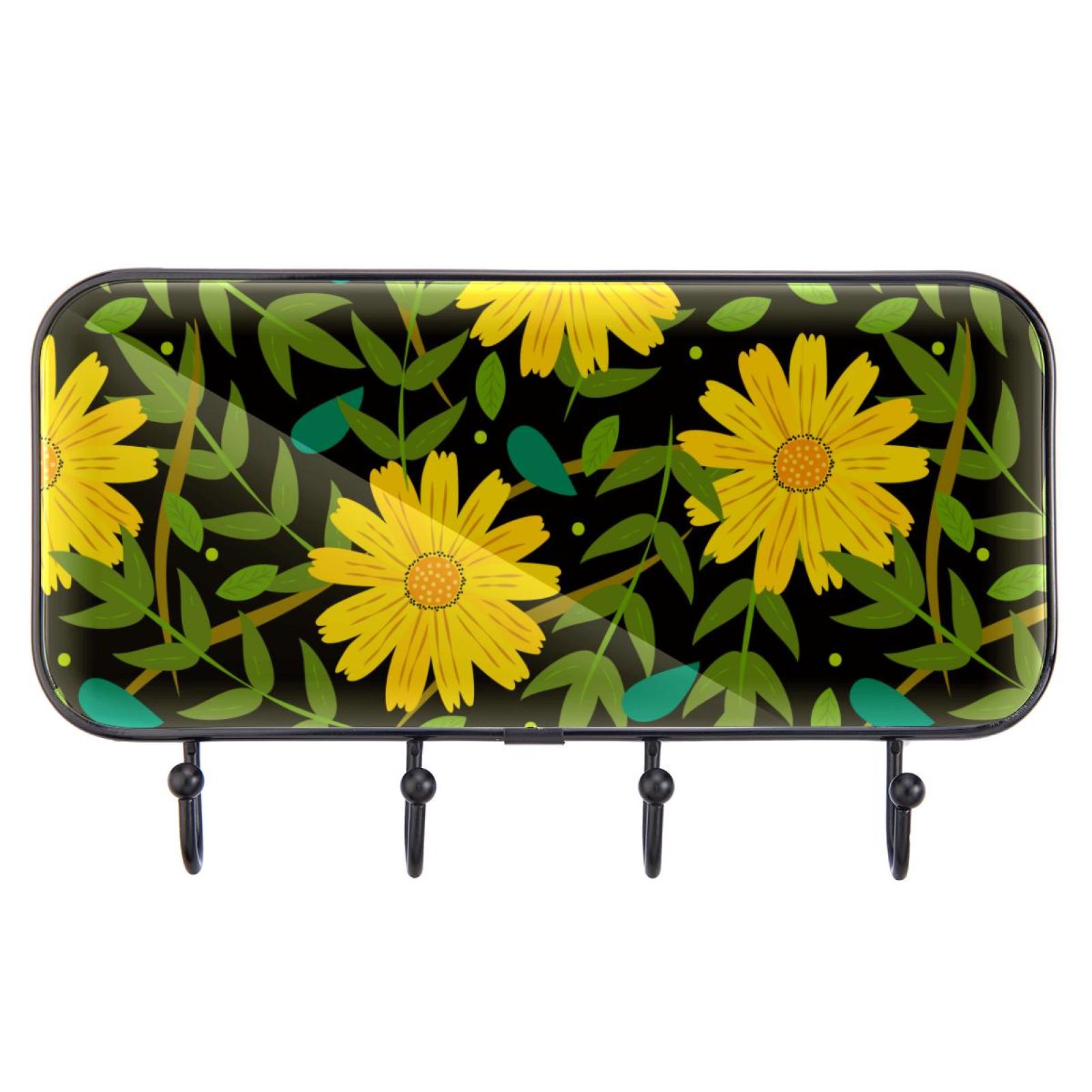 Yellow Flowers Background with Leaves Premium Self Adhesive Key Holder ...
