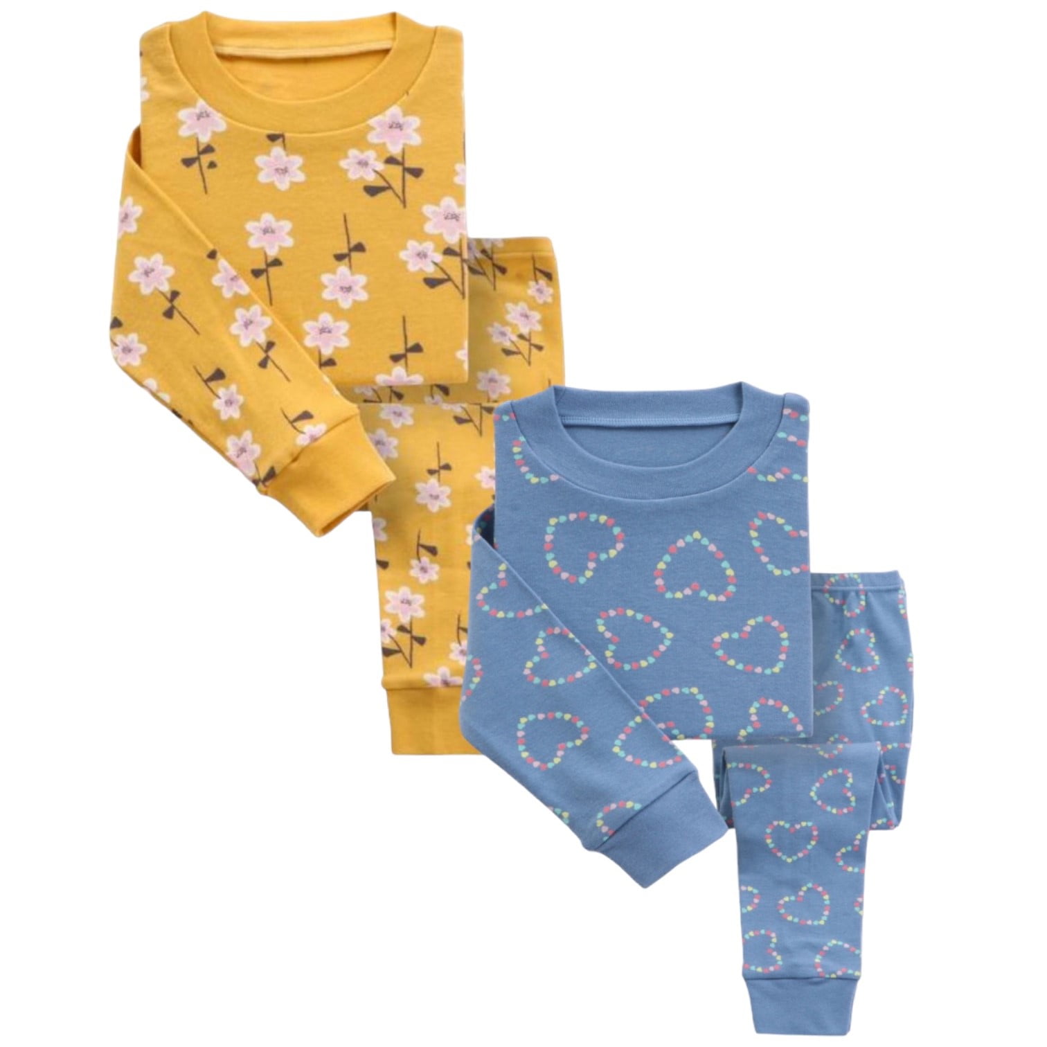 Yellow Flowers/Blue Hearts 2 Pack Kids Pajamas - Walmart.com