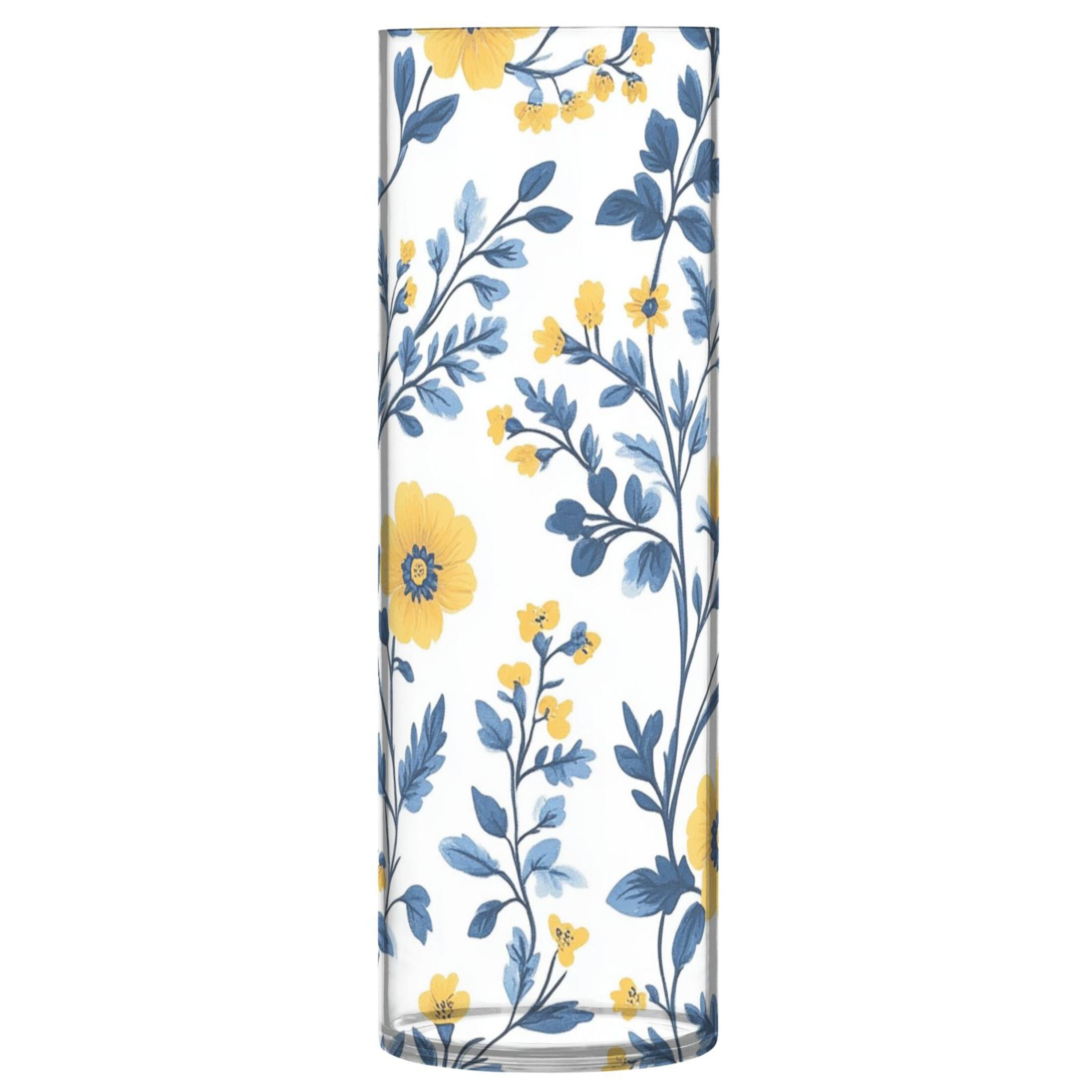 Yellow Flowers Blue Leaves Plastic Cylinder Vase Translucent Flower ...
