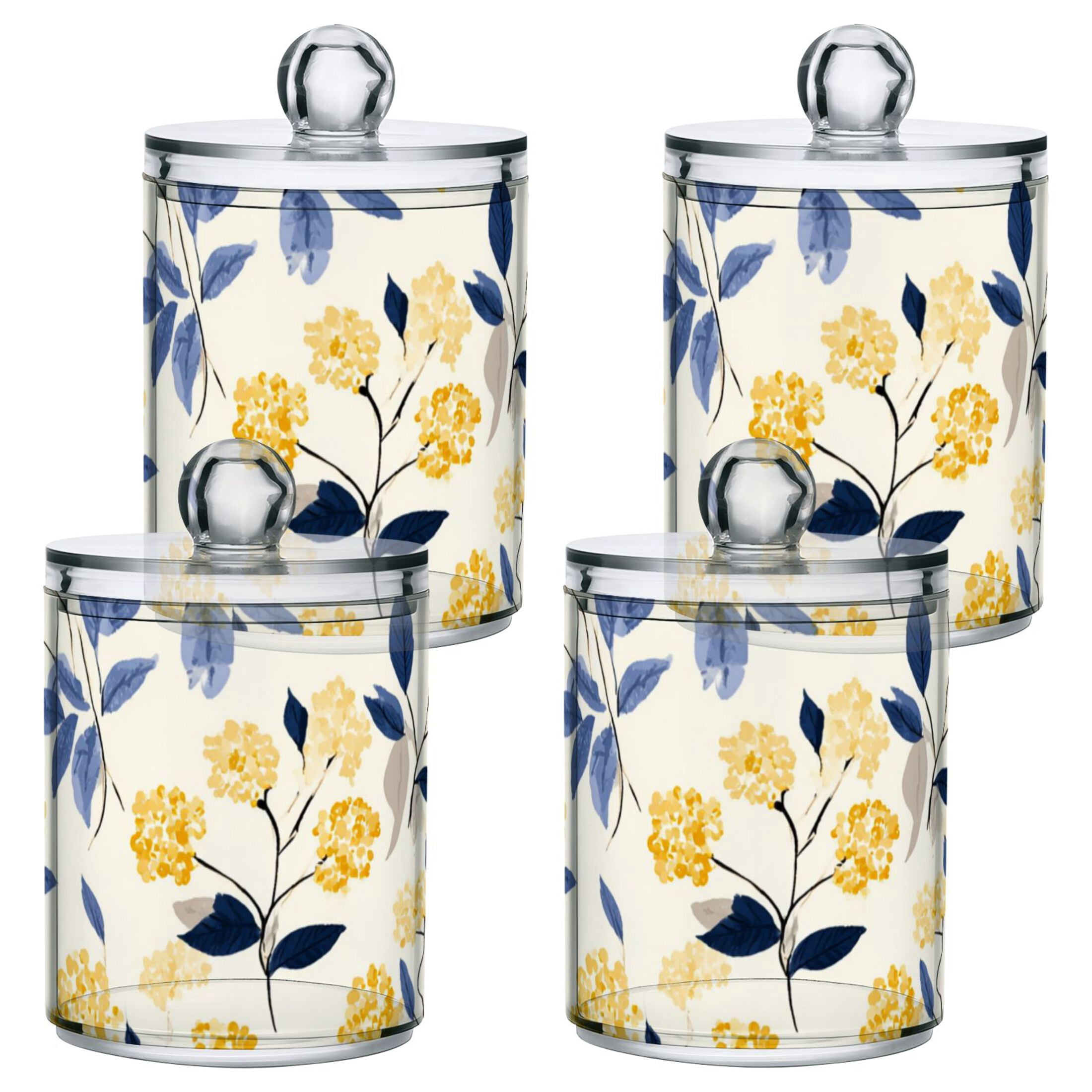 Yellow Flowers Blue Leaves Watercolor Translucent Plastic Cans Storage ...