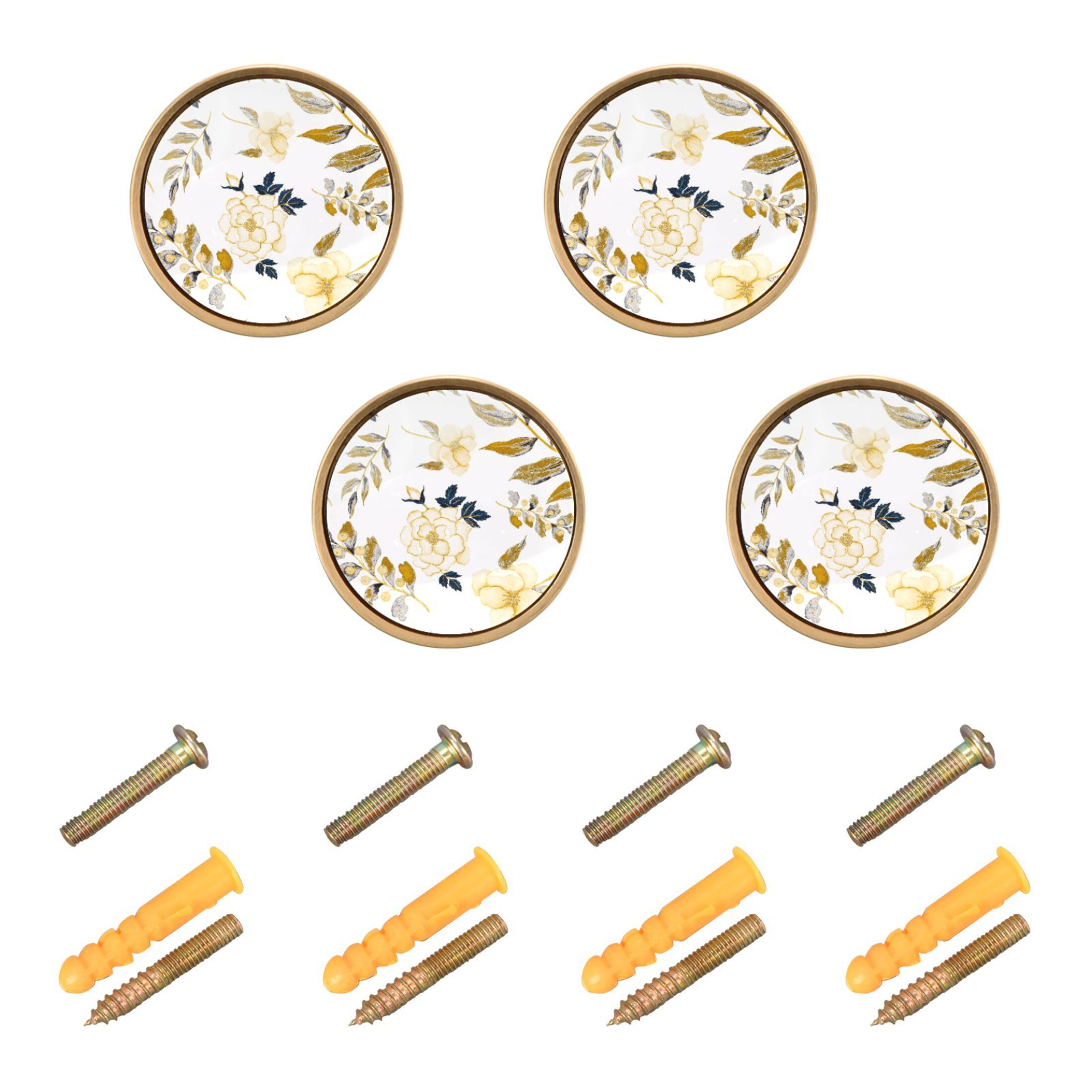 Yellow Flowers Golden Cabinet Knobs Kitchen Drawers Knobs Door Round ...