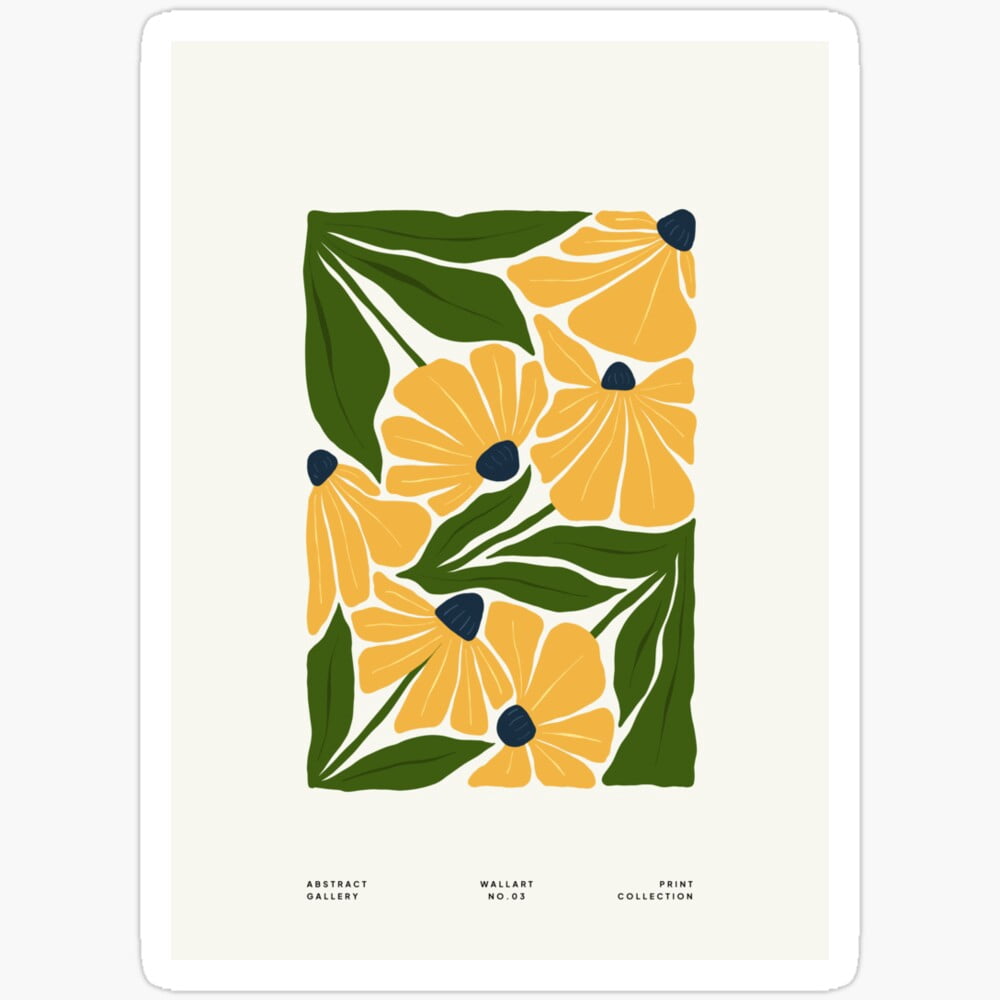 Yellow Flowers - Modern Floral Art Poster Sticker Phone Decal Water ...
