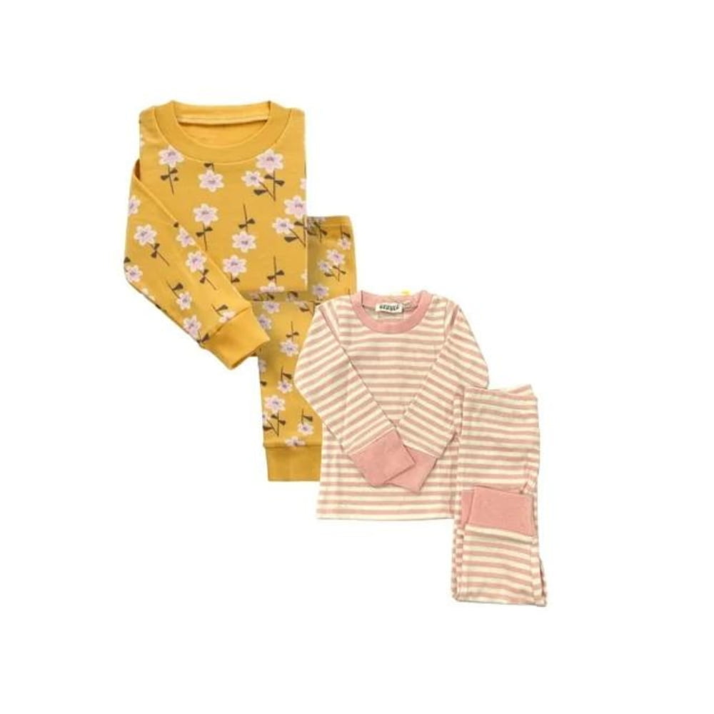 Yellow Flowers/Pink Stripes 2 Pack Kids Pajamas - Walmart.com