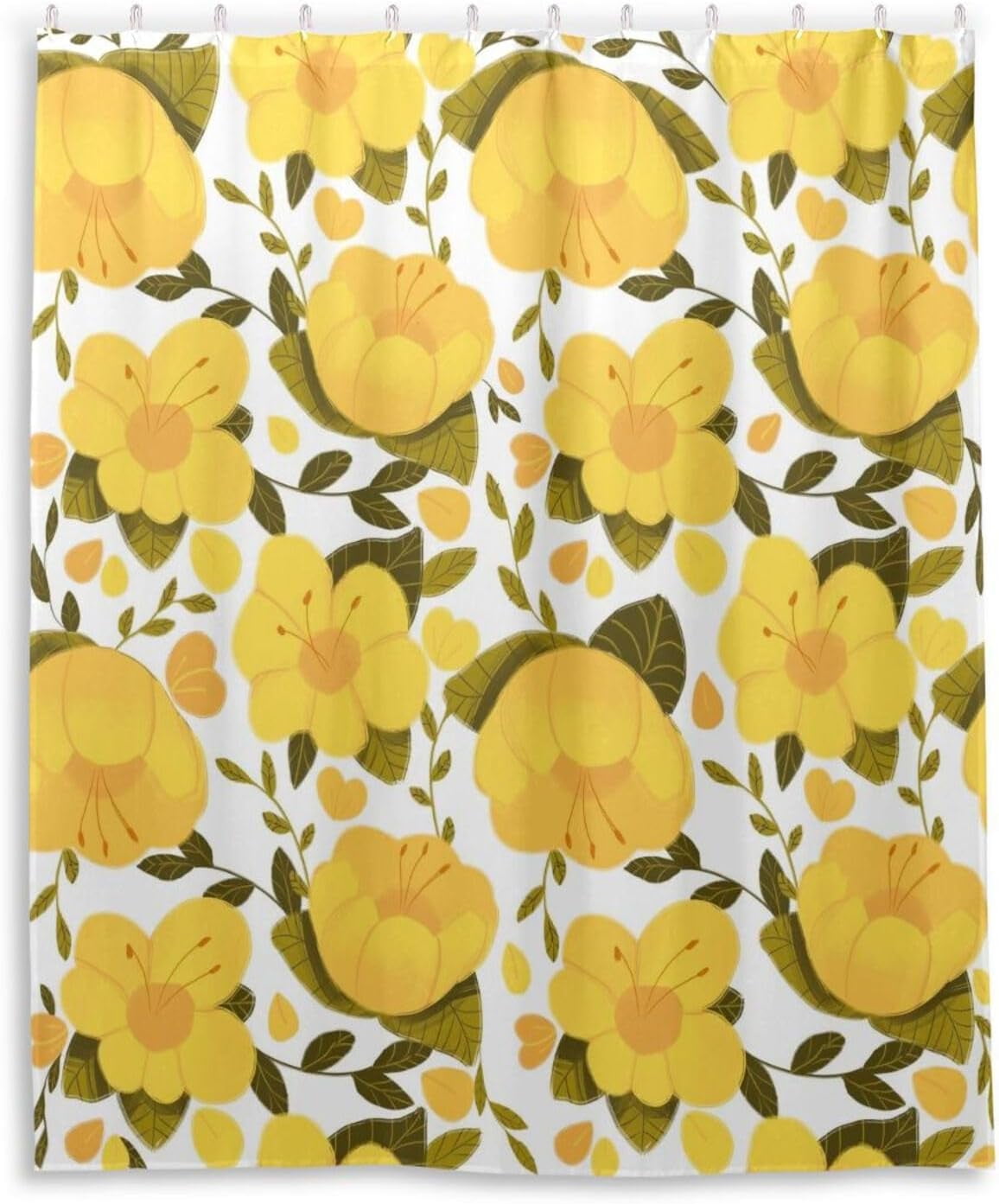 Yellow Flowers Shower Curtain for Bathroom Waterproof Fabric Shower ...