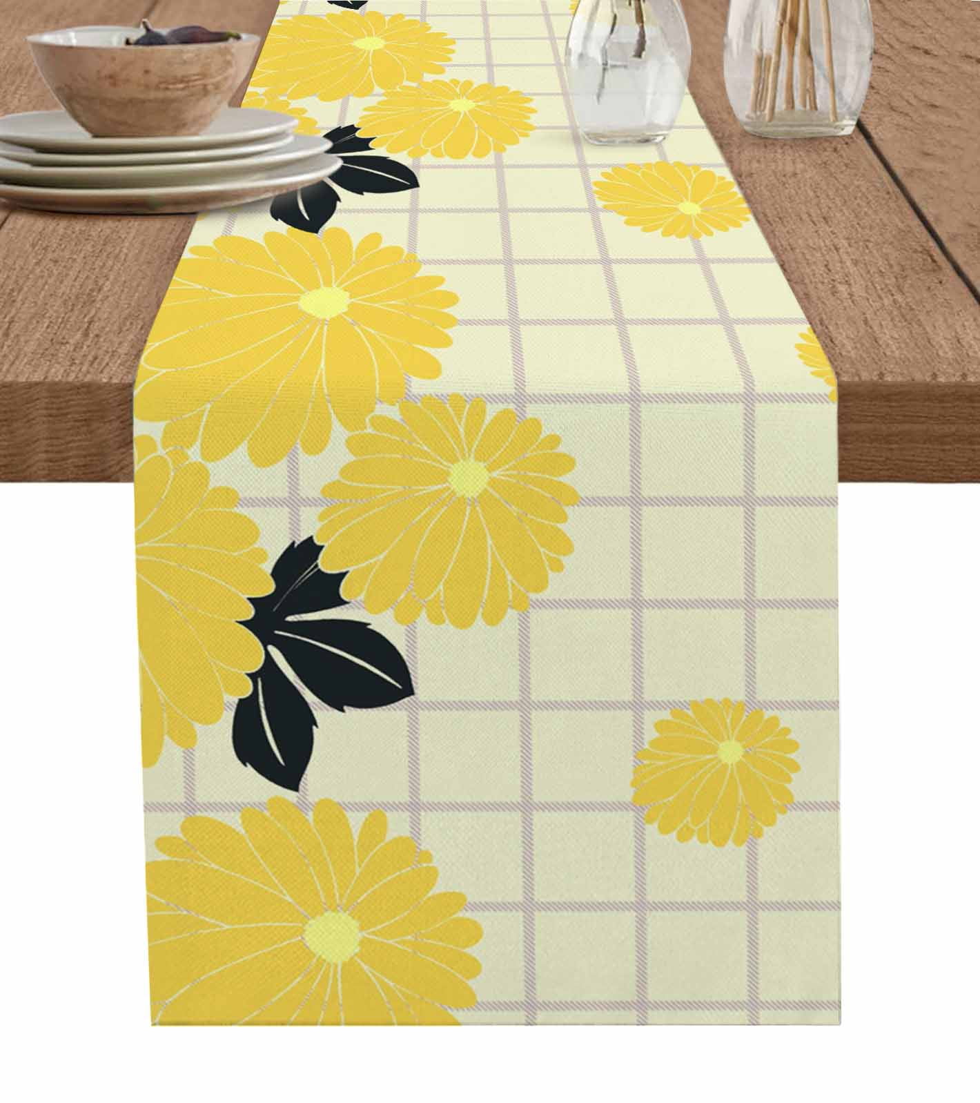 Yellow Flowers Table Runner 72 Inches, Japanese Botanical Floral ...