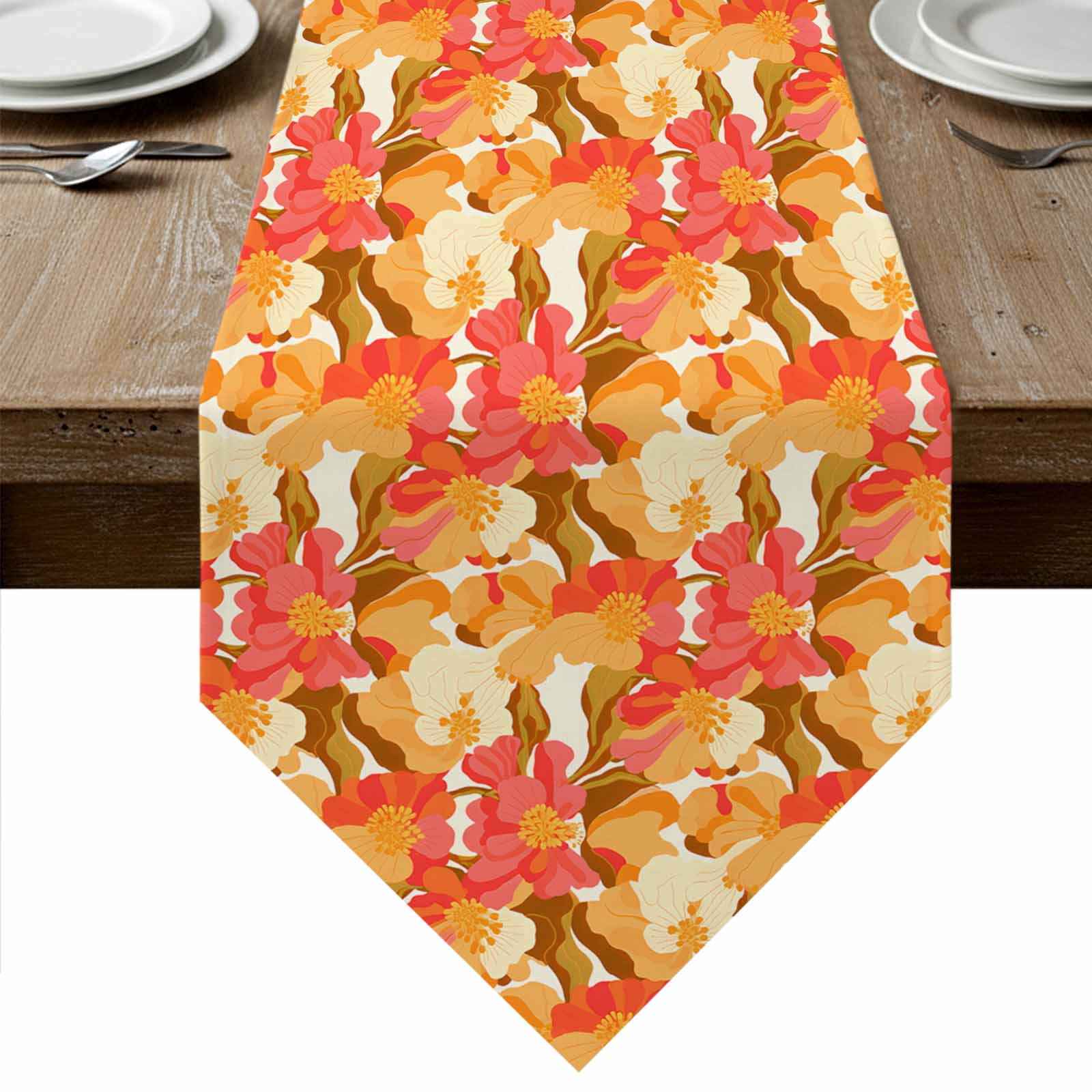 Yellow Flowers Table Runner Linen Burlap Table Runner 120 Inches Long ...