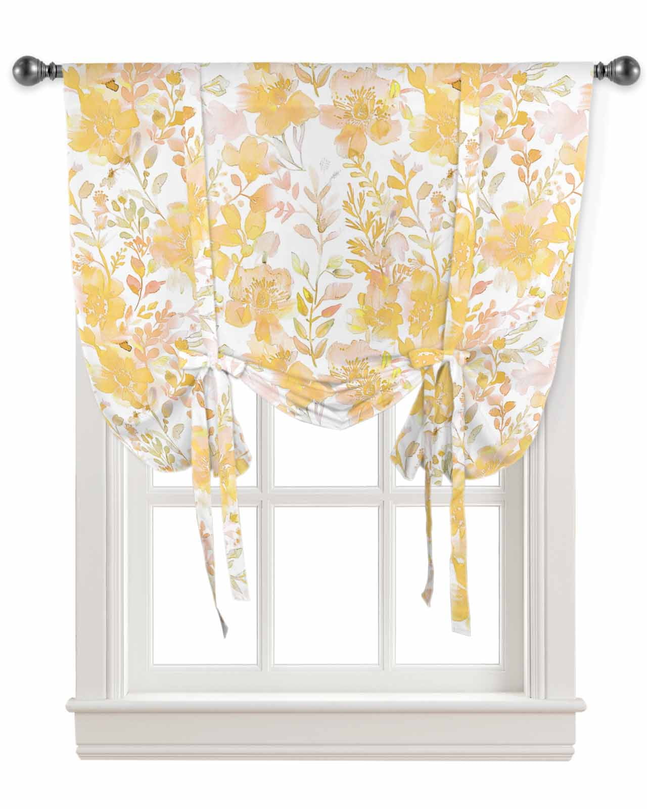Yellow Flowers Tie Up Curtains for Kitchen Bathroom Bedroom Windows 63 ...