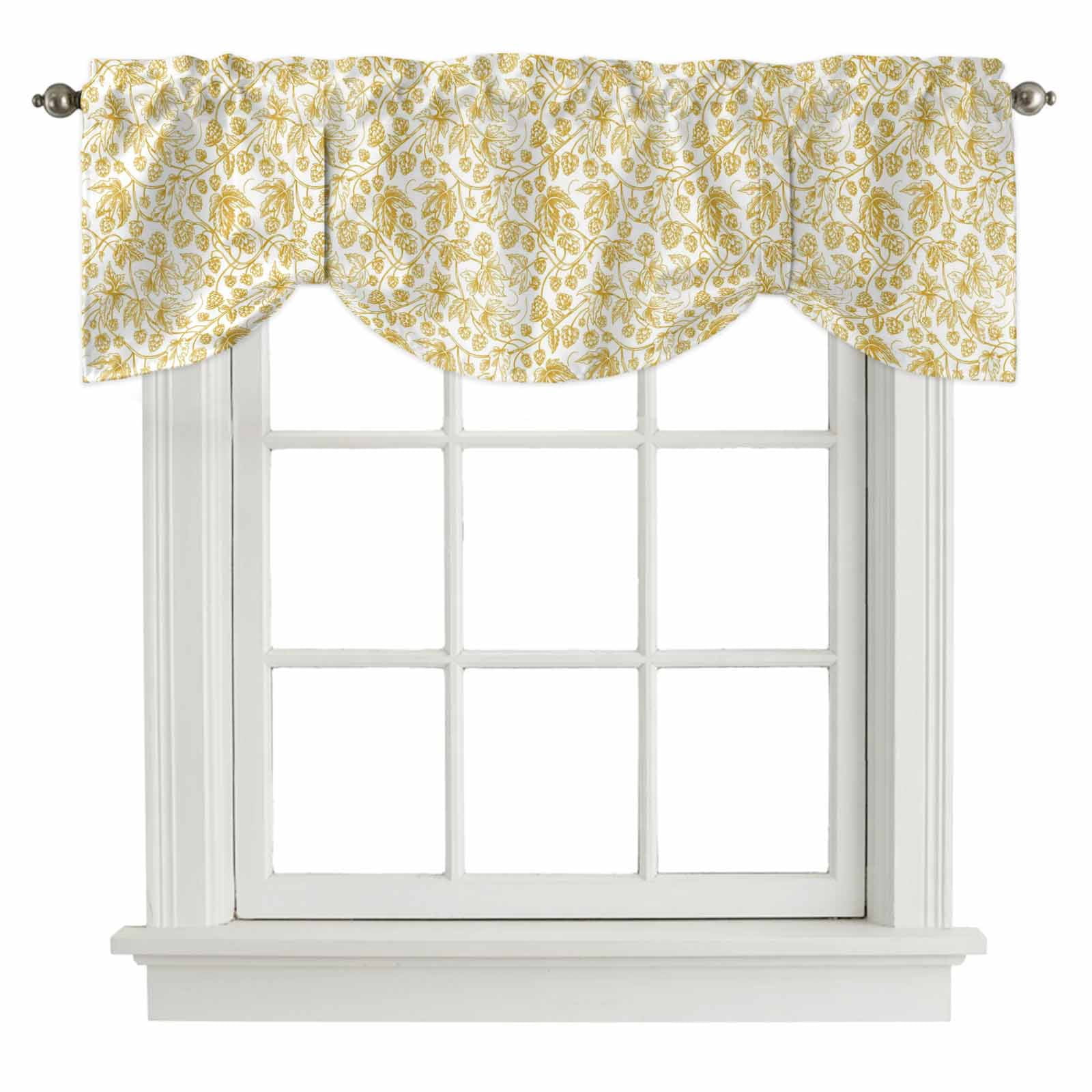 Yellow Flowers Tie Up Valance Curtains for Windows, Kitchen Curtains ...