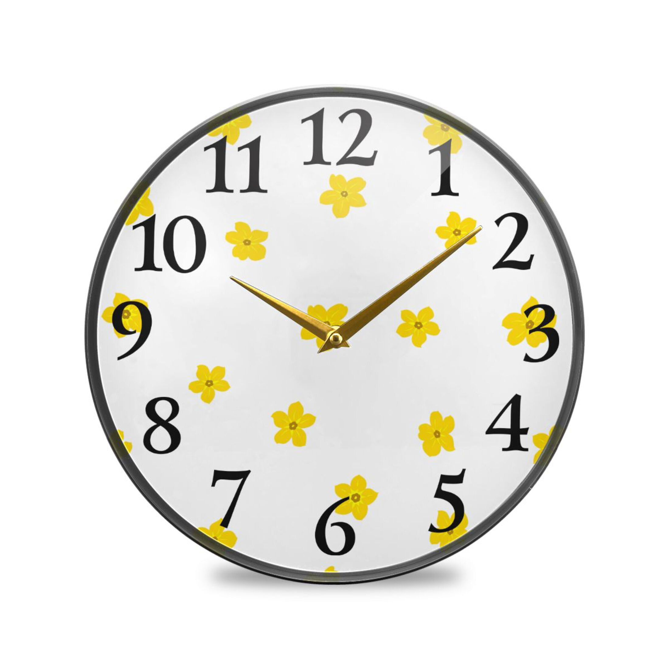 Yellow Flowers Wall Clocks Battery Operated 9.5 Inch Round Clock ...